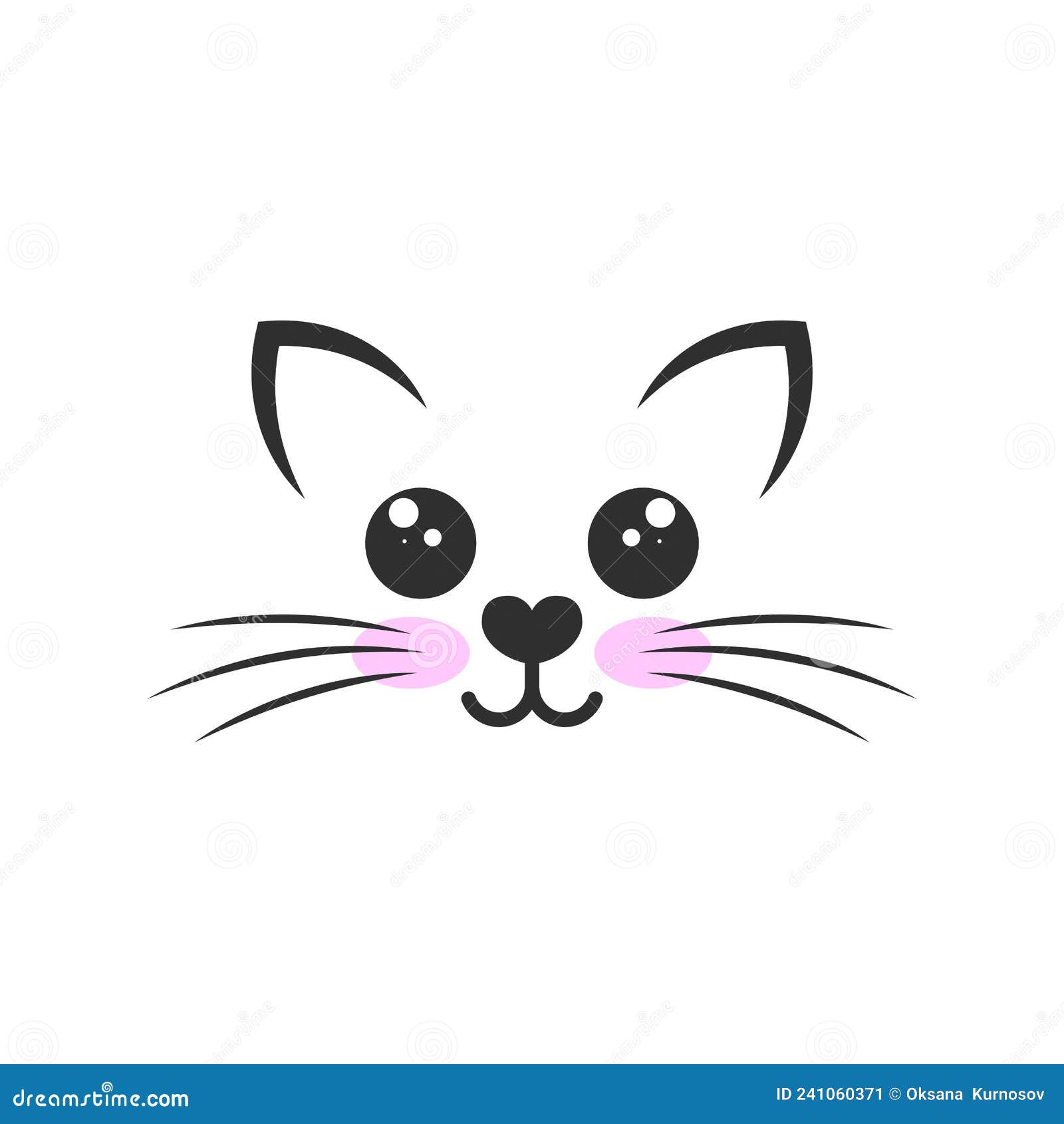 Cute Vector Illustration of a Cat Head, Drawing of a Cat Muzzle, Ears ...