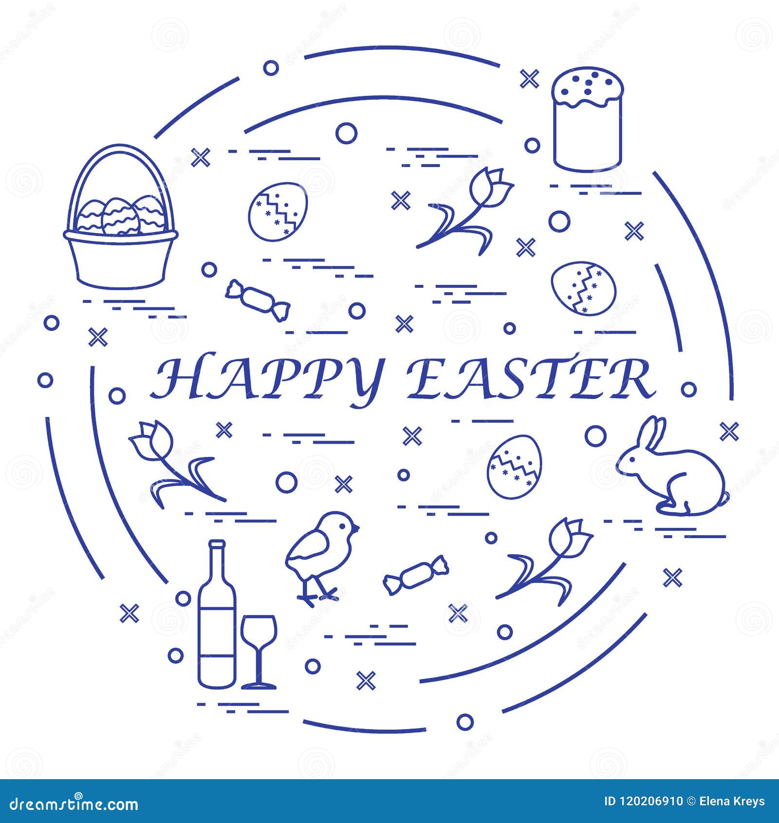 Cute Vector Illustration with Different Symbols for Easter Arranged in ...