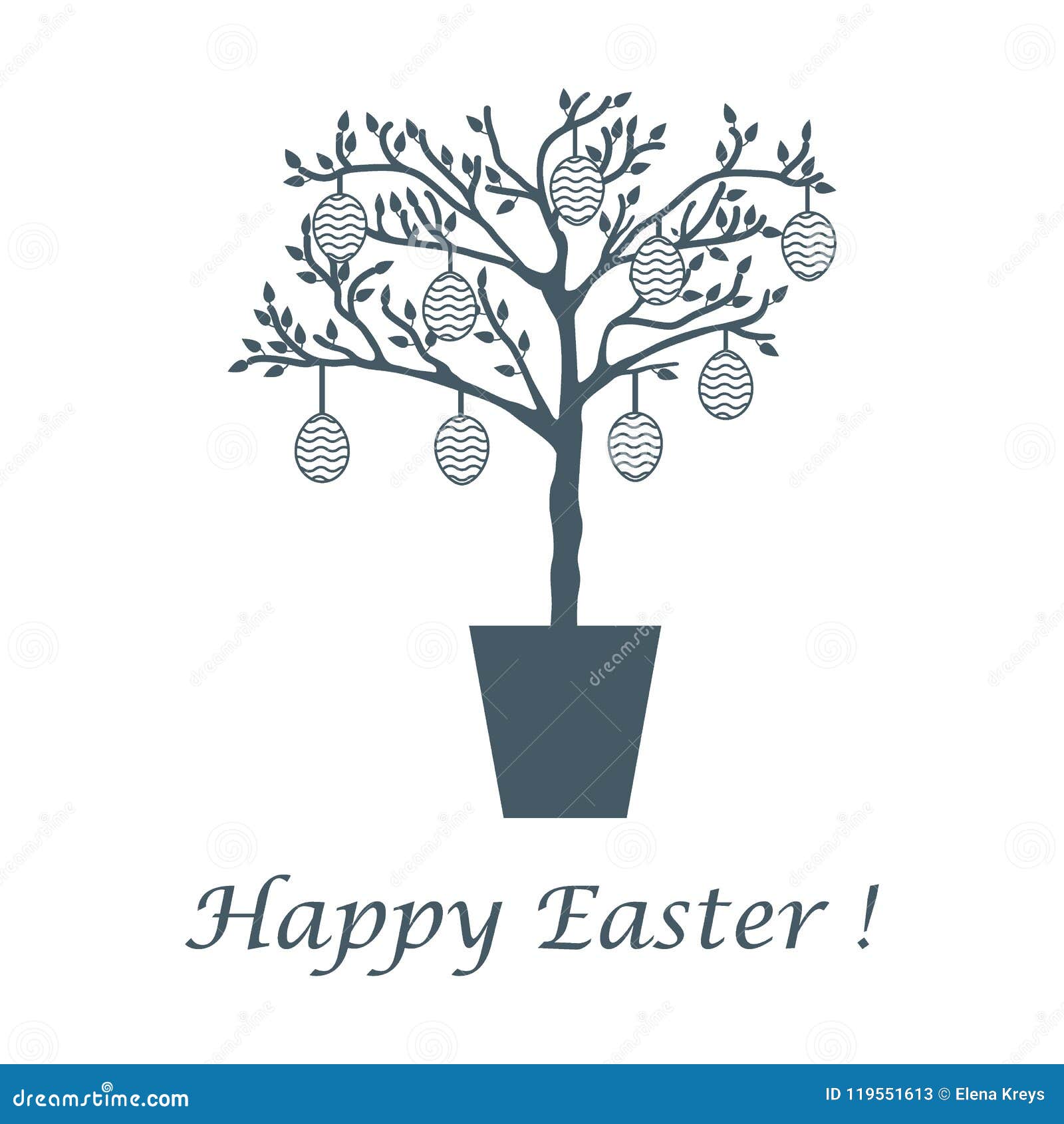 Cute Vector Illustration with Easter Eggs Decorated Tree. Stock Vector ...