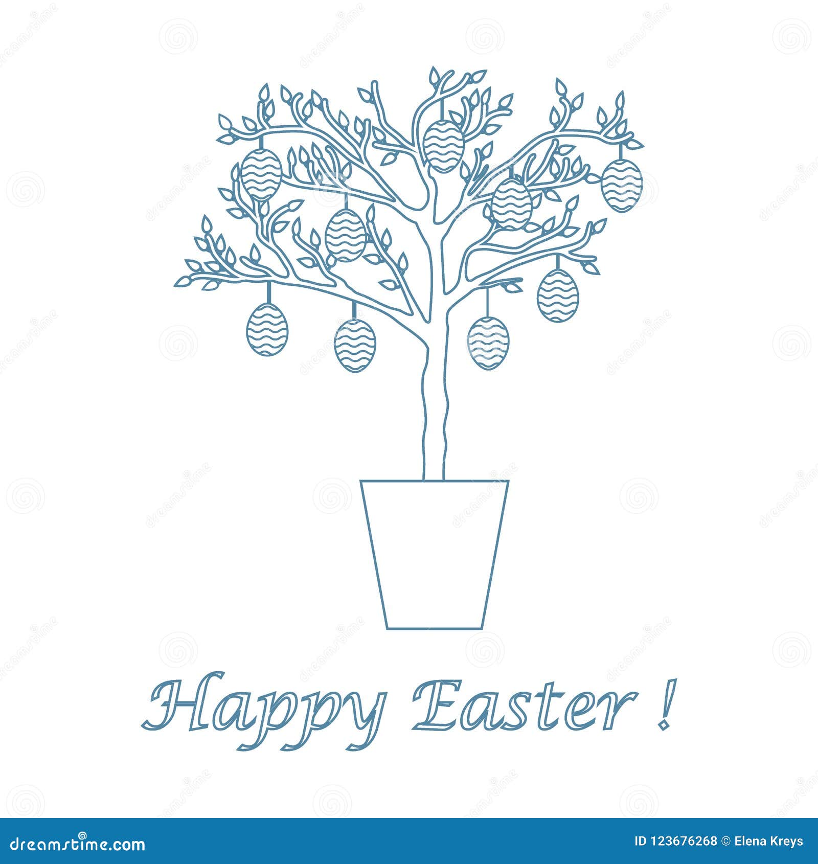 Cute Vector Illustration with Easter Eggs Decorated Tree. Stock Vector ...