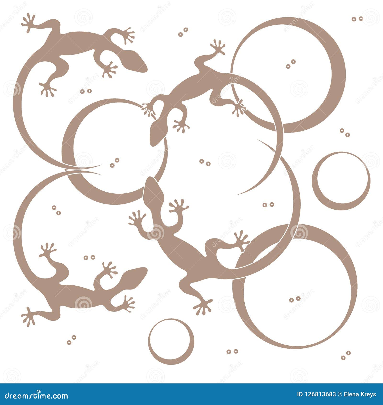 Cute Vector Illustration of Lizards and Circles. Stock Vector ...