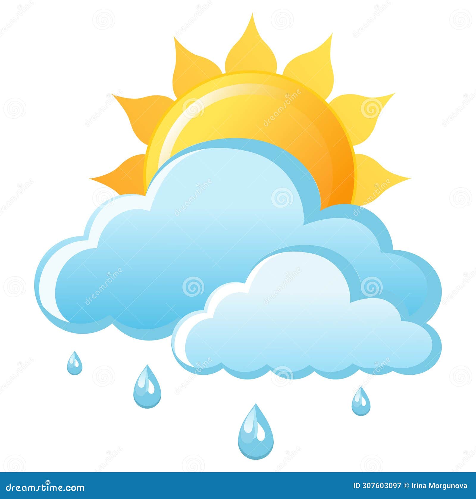 Vector Isolated Weather App Icon with Sunny Rainy Cloud. Interface ...