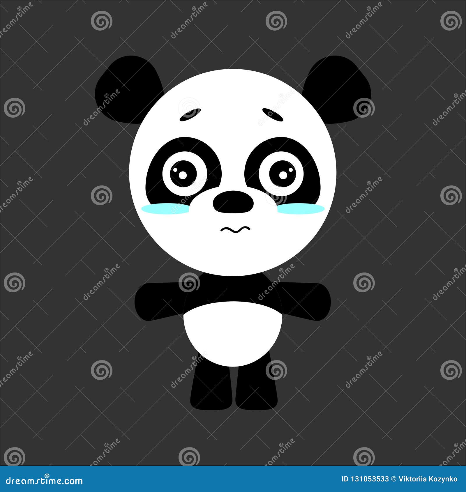 Cute Vector Panda. Cartoon Sad Character. Gray Background. Flat Design ...