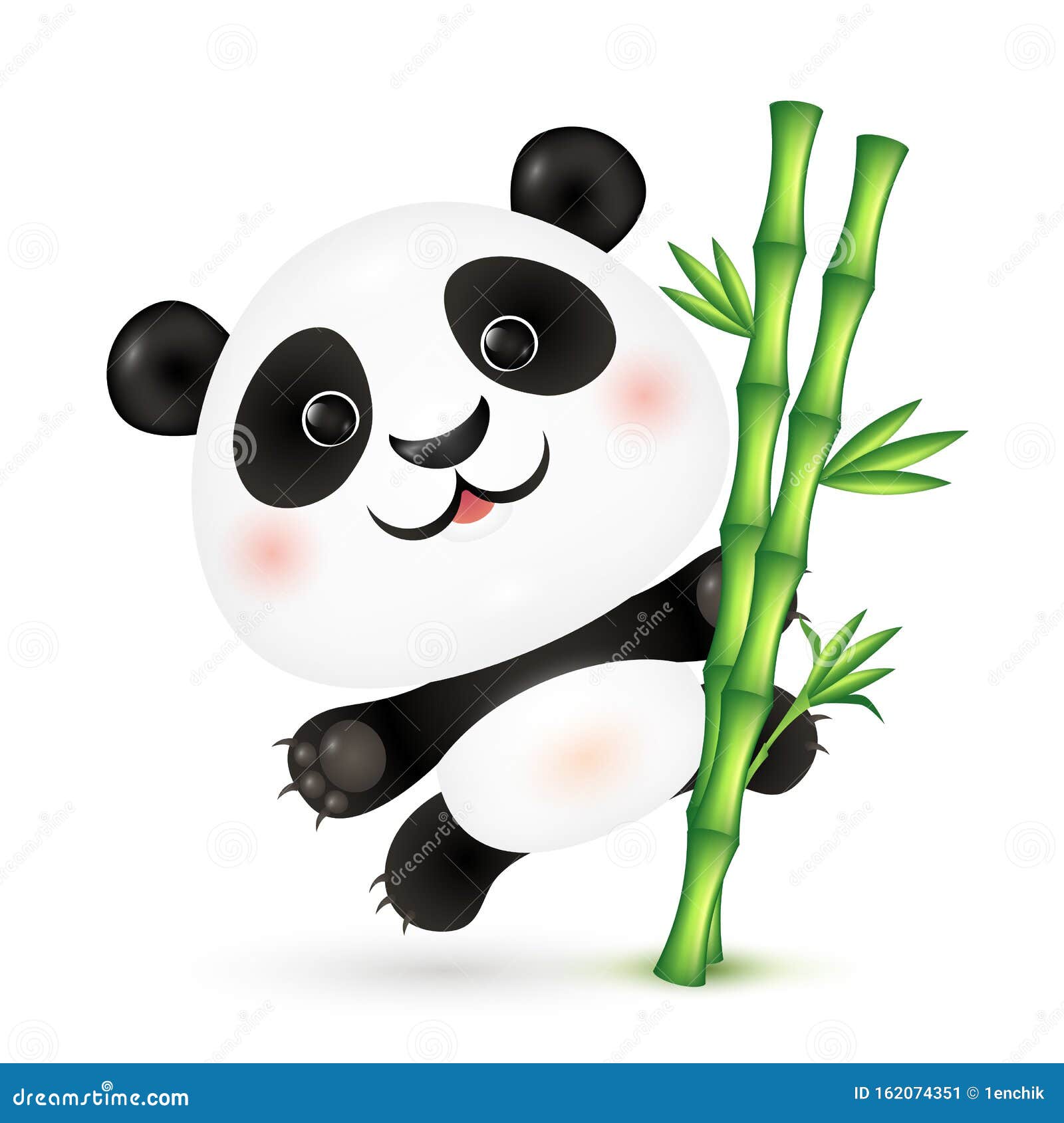 Cute Vector Panda on Green Bamboo Stick Stock Vector - Illustration of ...