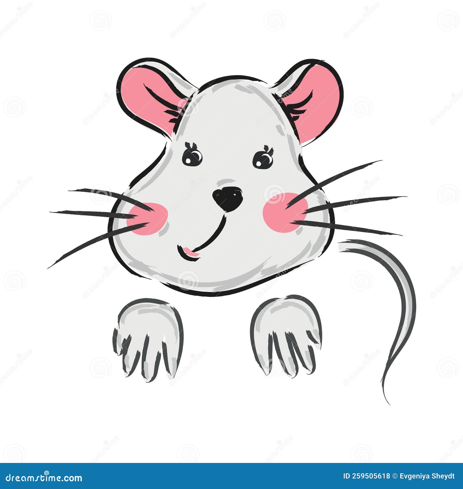 Cute Vector Print with Grey Little Mouse Stock Vector - Illustration of ...