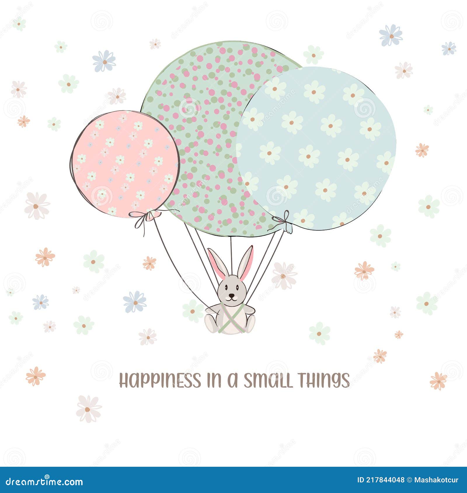 Cute Vector Rabbit Illustration Bunny Holding Air Balloons Stock ...