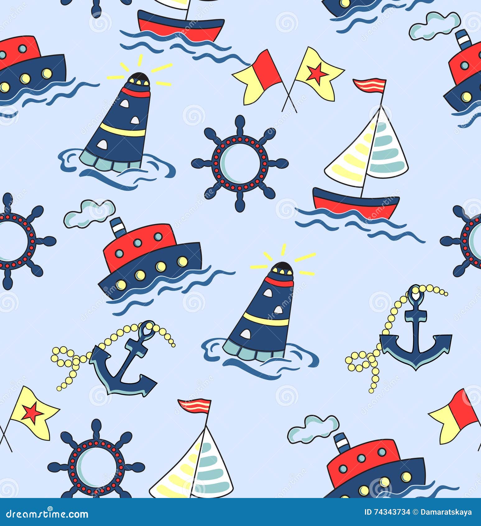 Cute Vector Seamless Baby Background. Cartoon Children Pattern. Stock ...