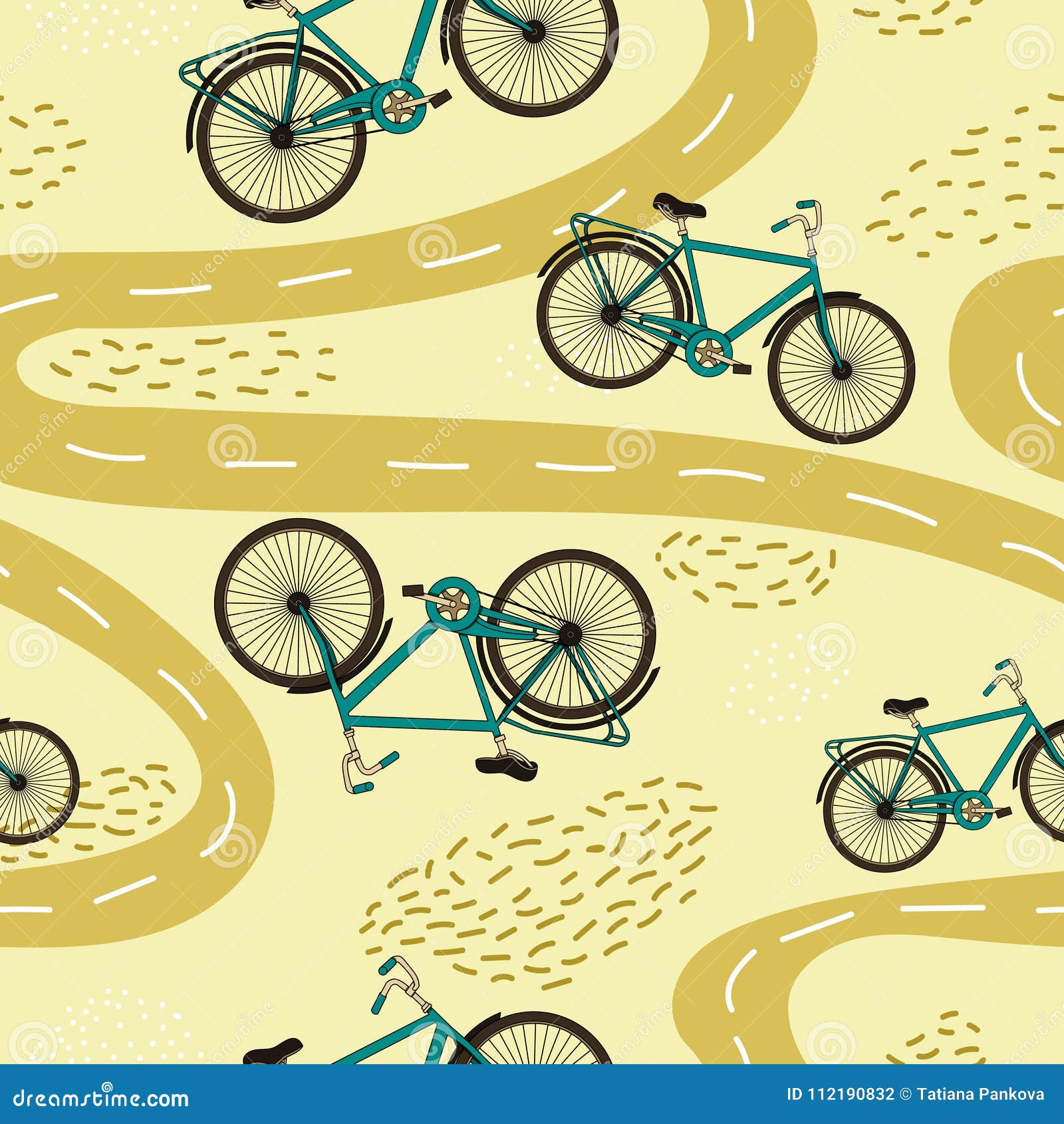 Vector Seamless Pattern with Bicycles and Paths. Stock Vector ...