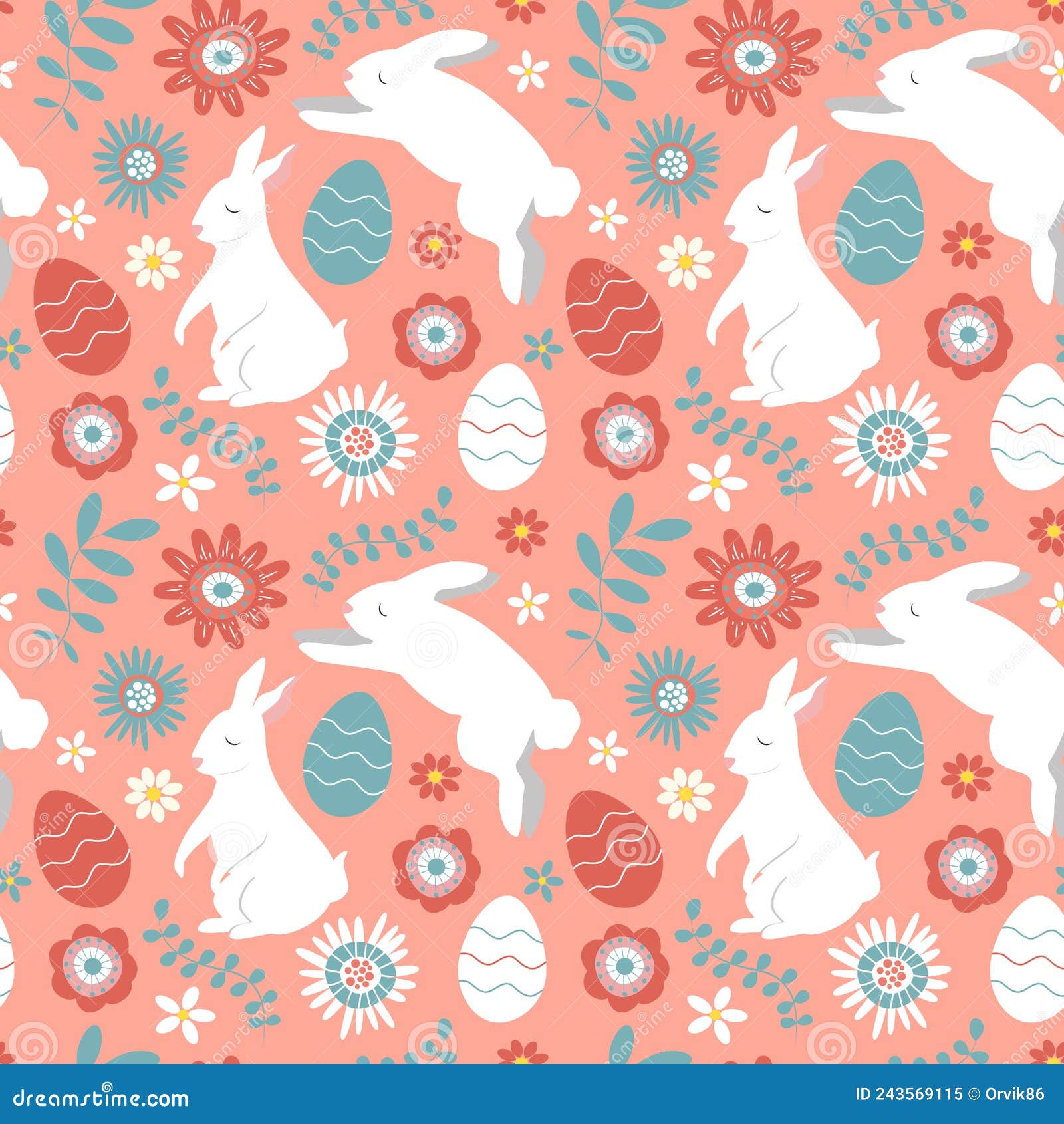 Cute Vector Seamless Pattern on Easter Theme with Hand Drawn Rabbits ...