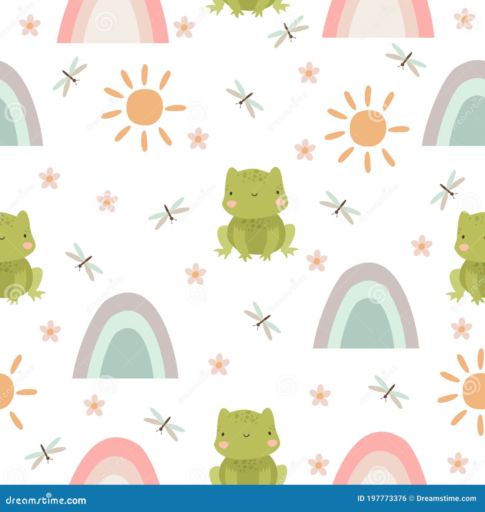 Cute Vector Seamless Pattern with Frog and Rainbow Stock Vector ...