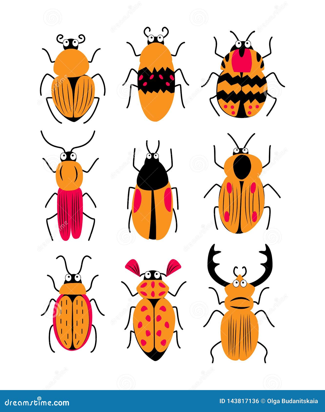 Cute Vector Set of Different Doodl Bugs and Beetles. Vector Design ...