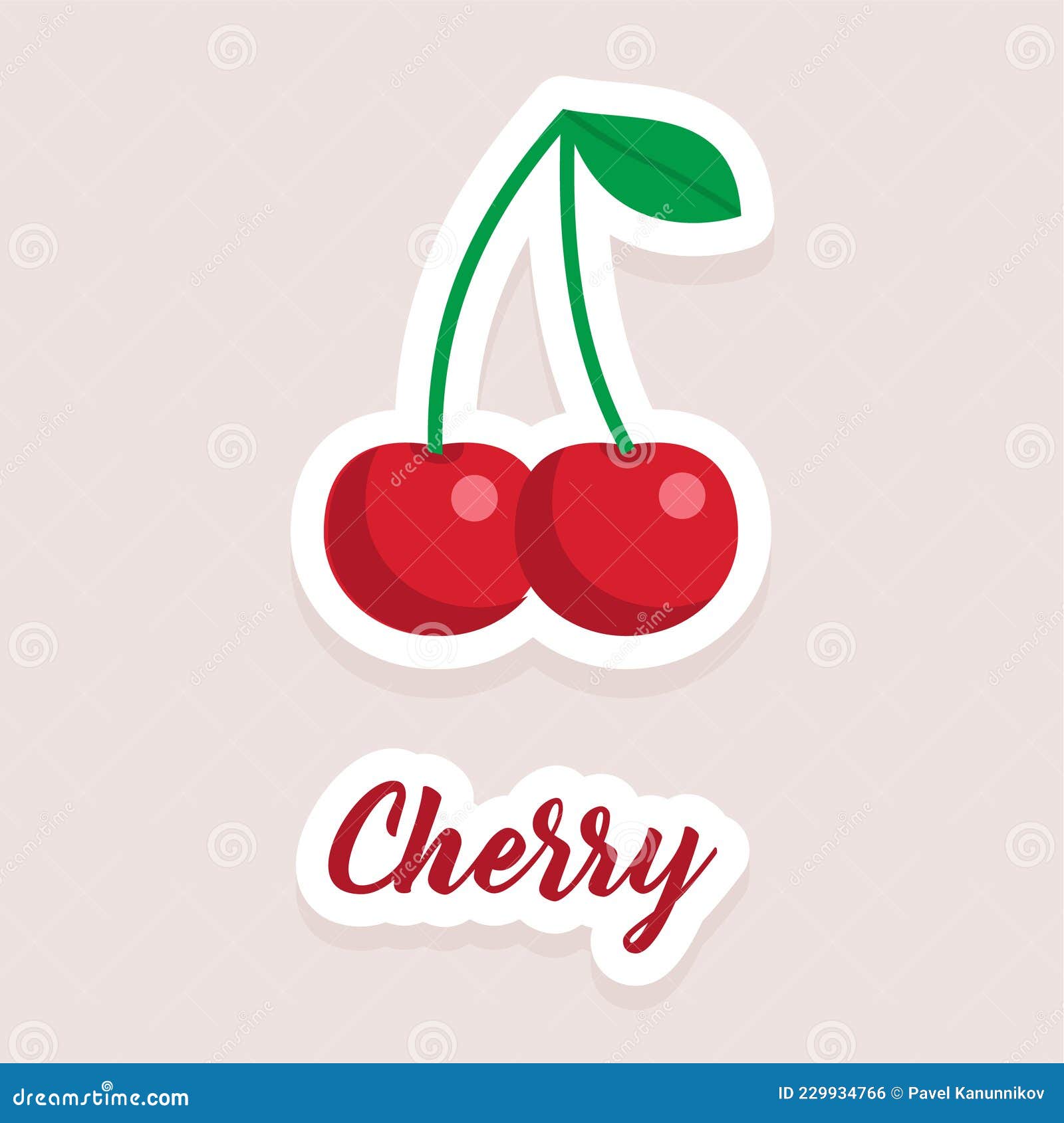 Cute Vector Sticker Fruit Cherry Icons. Flat Style Stock Vector ...