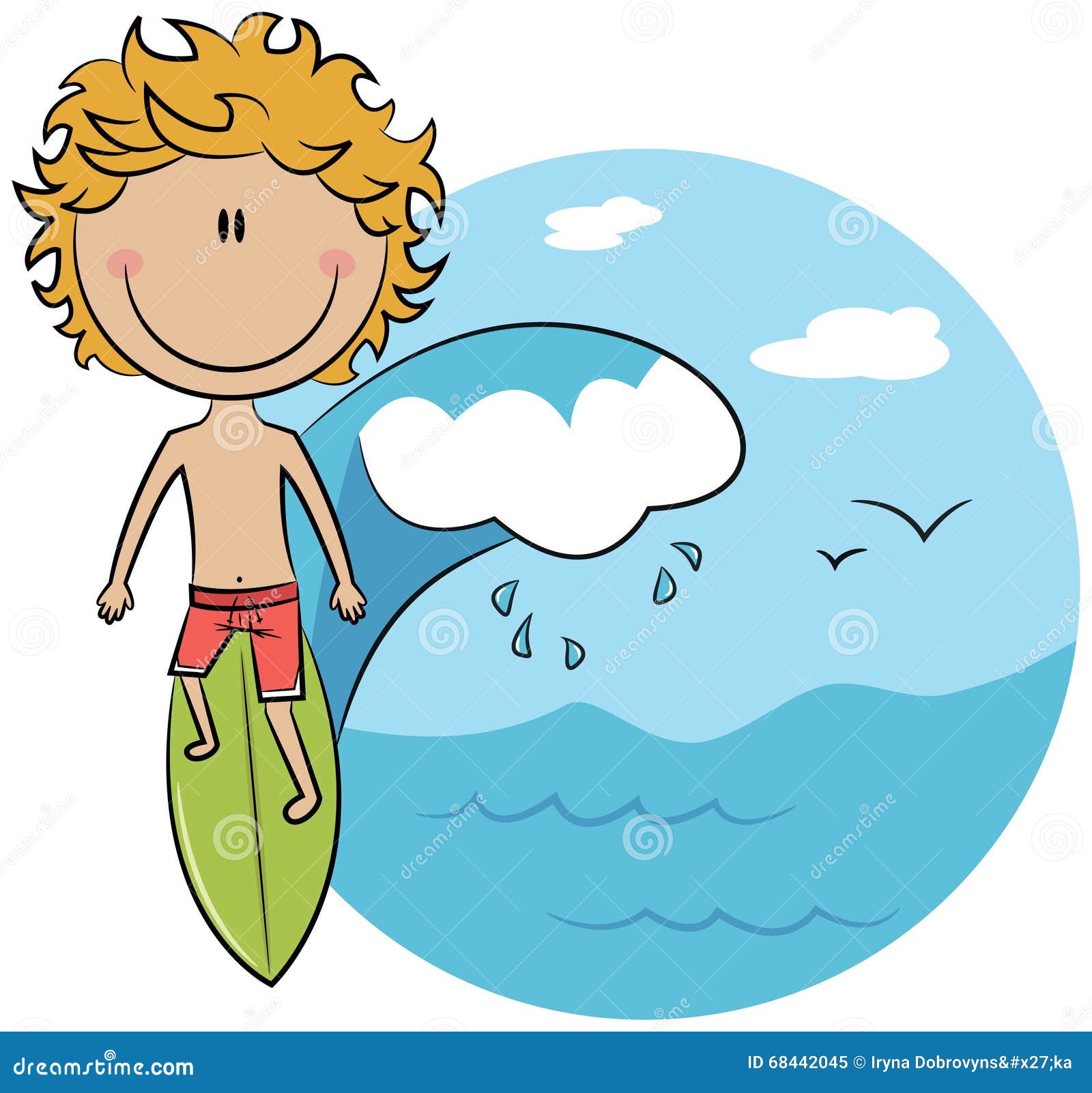 Cute Vector Surfer Boy on Wave Stock Vector - Illustration of leisure ...
