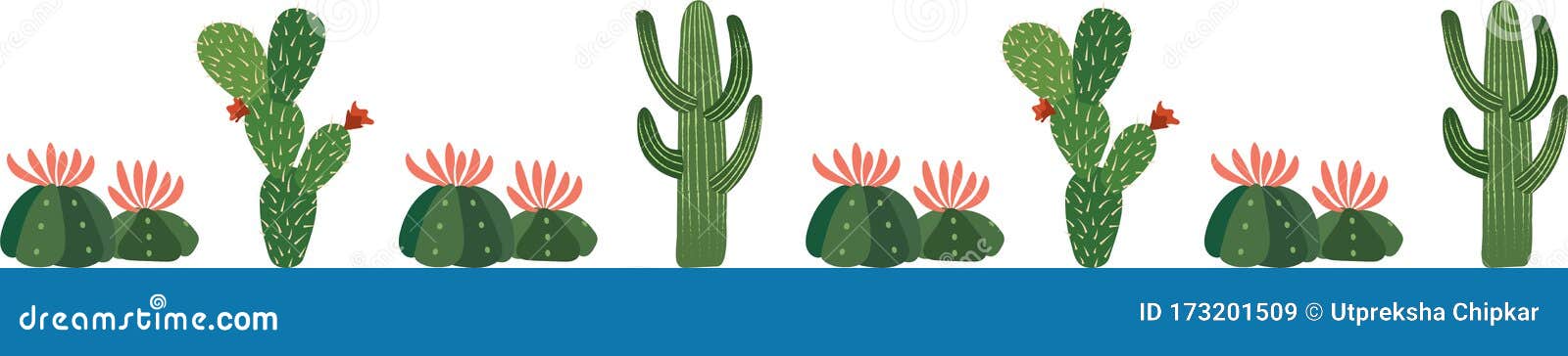 Cute Vector Three Cacti Seamless Border Stock Vector - Illustration of ...