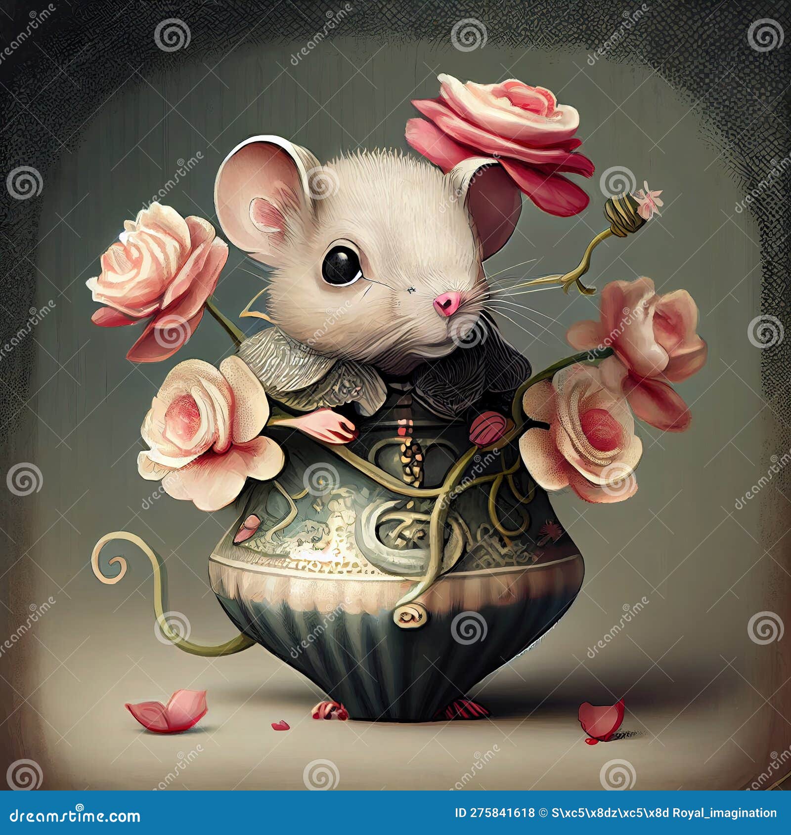 Cute Victorian Mouse Elegantly Dressed in a Vase with Roses - Generated ...