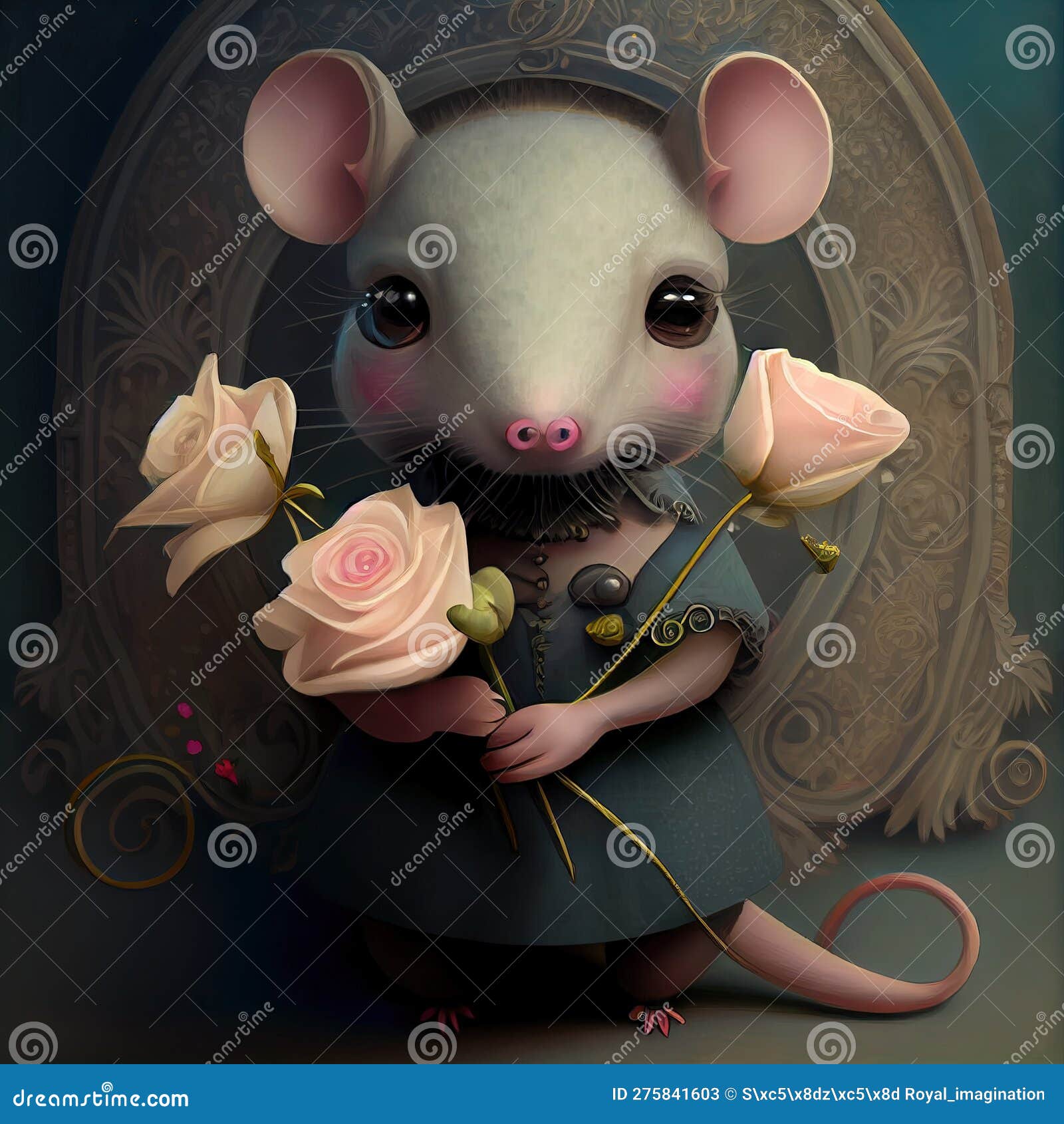 Cute Victorian Rat Elegantly Dressed with Gorgeous Bouquet of Roses ...