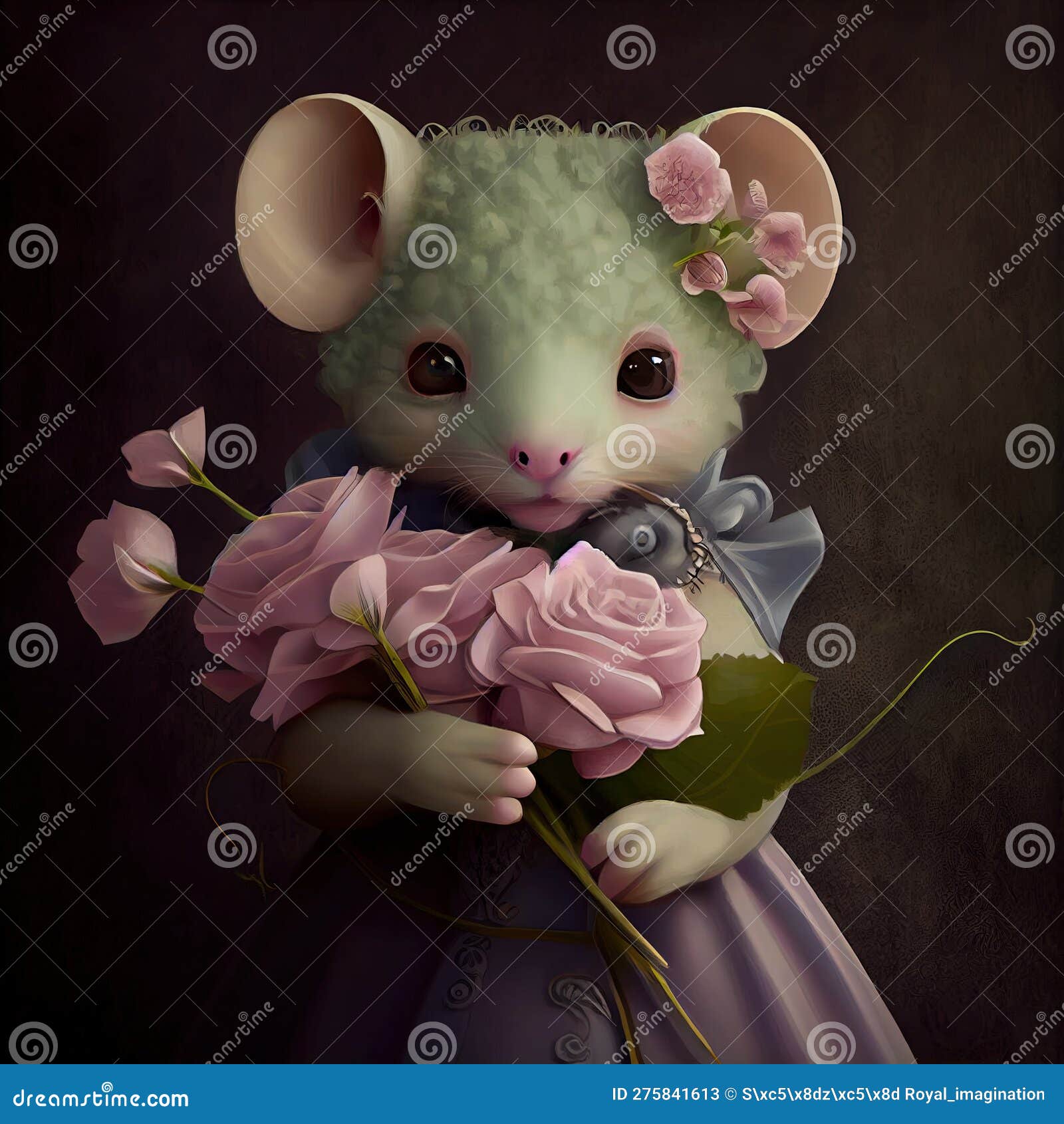 Cute Victorian Rat Elegantly Dressed with Gorgeous Bouquet of Roses ...