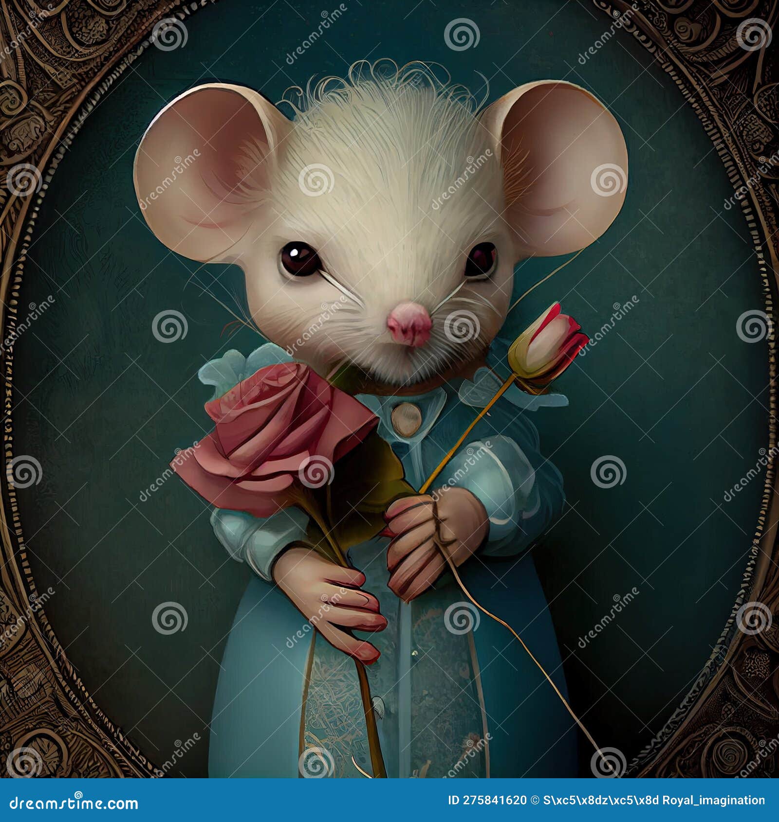 Cute Victorian Rat Elegantly Dressed with Gorgeous Bouquet of Roses ...