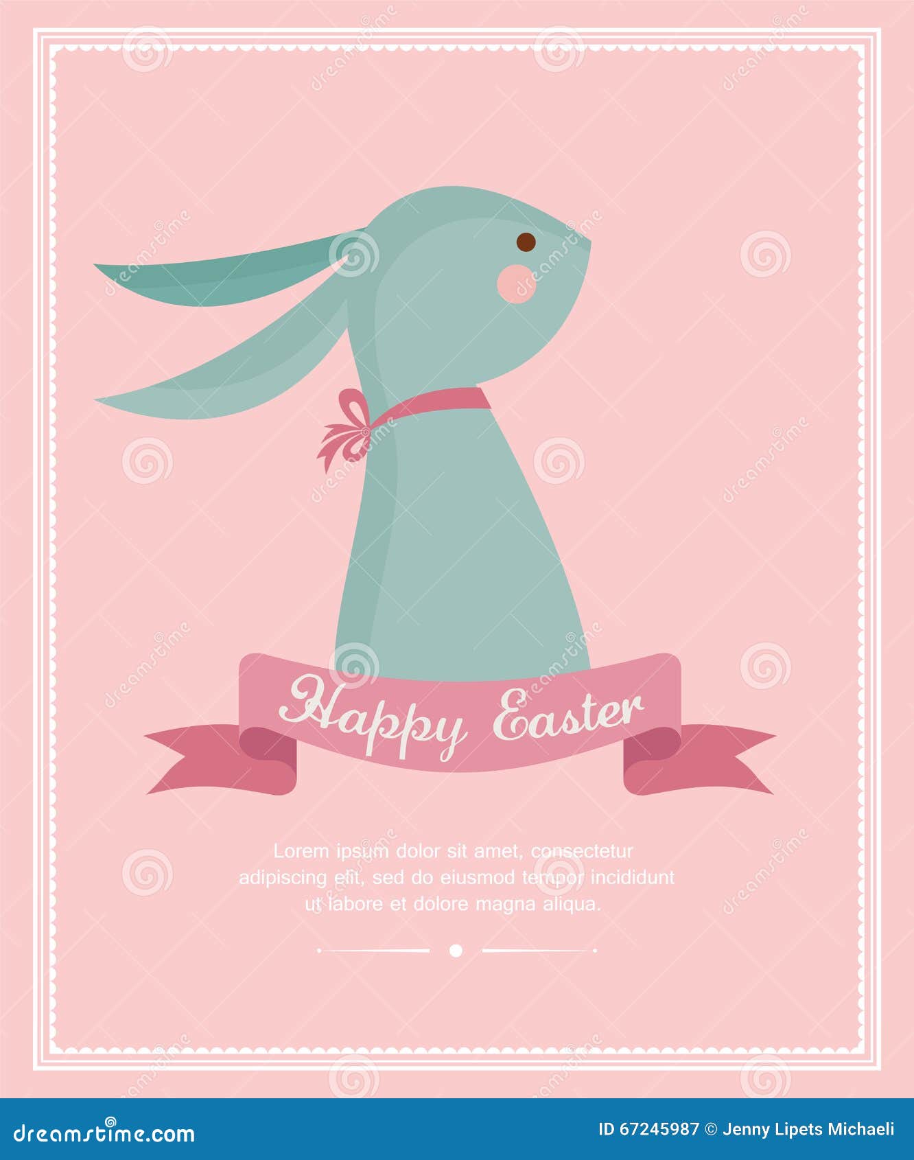 Cute Vintage Bunny with a Ribbon. Easter Card Stock Vector ...