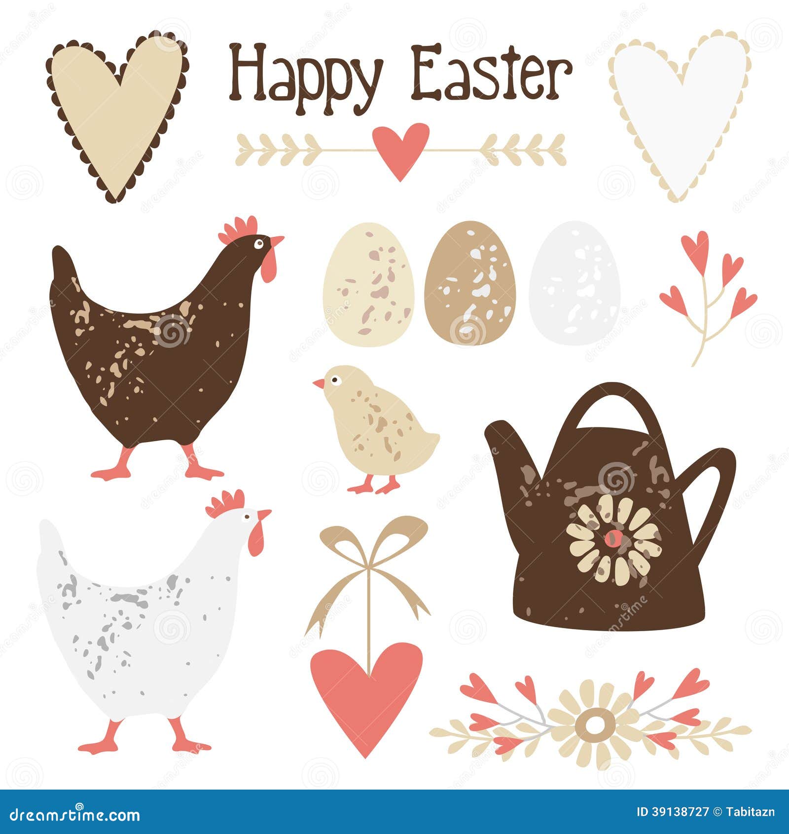 Cute Vintage Easter Elements Set Stock Vector - Illustration of nature, objects: 39138727