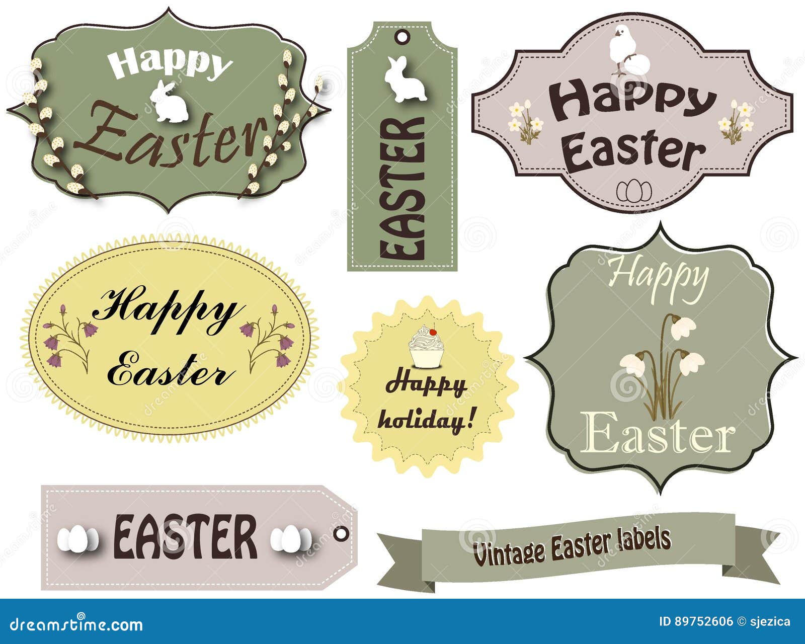Cute Vintage Easter Labels Set Stock Vector - Illustration of cute ...