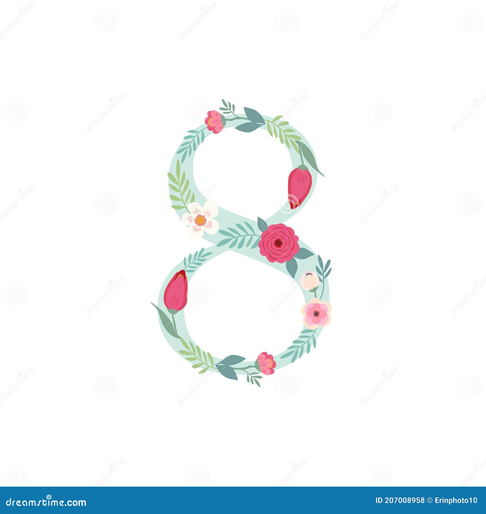 Cute Vintage Number Eight with Flowers Stock Illustration ...
