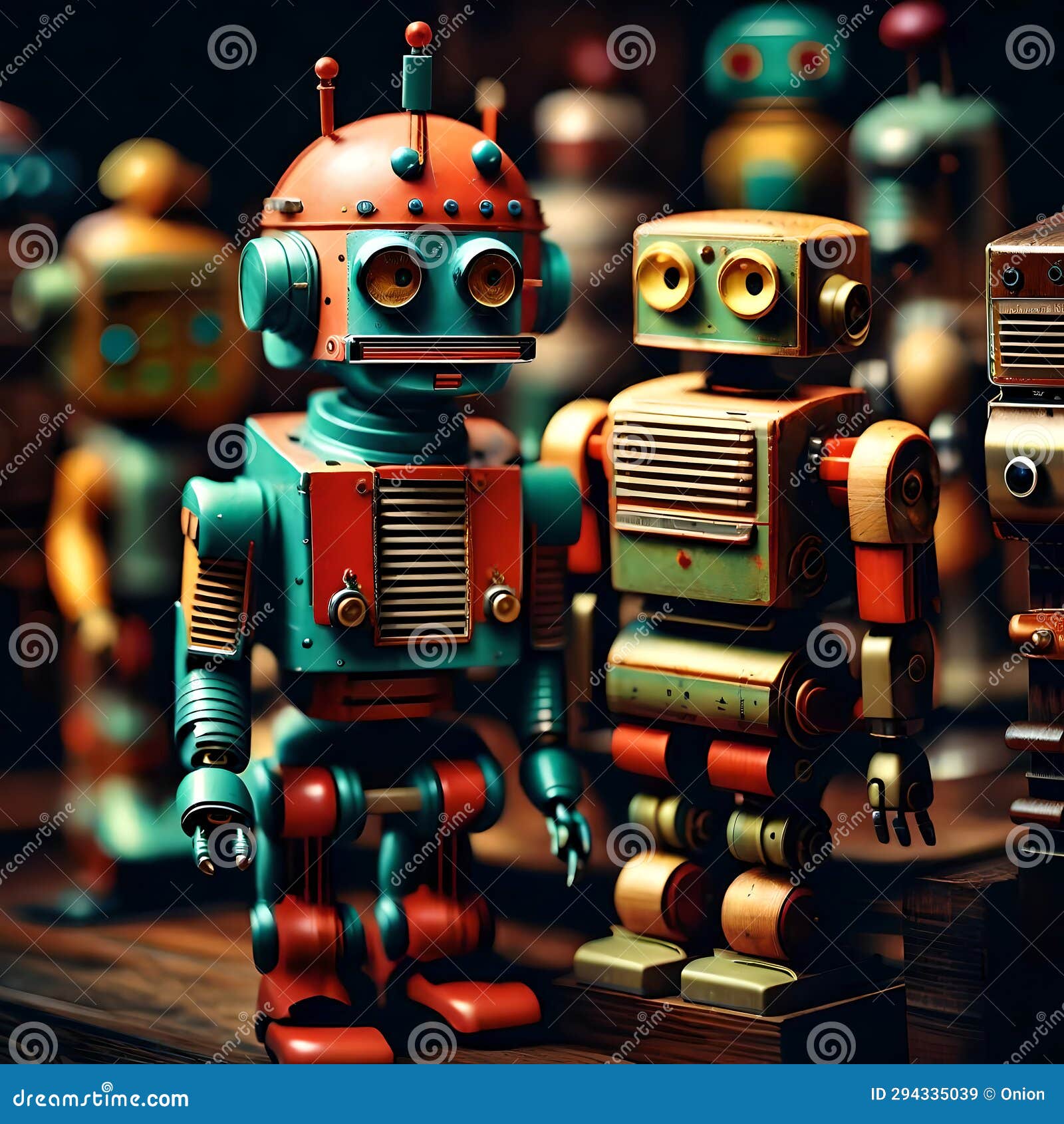 Cute Vintage Retro Robots - Ai Generated Image Stock Illustration ...