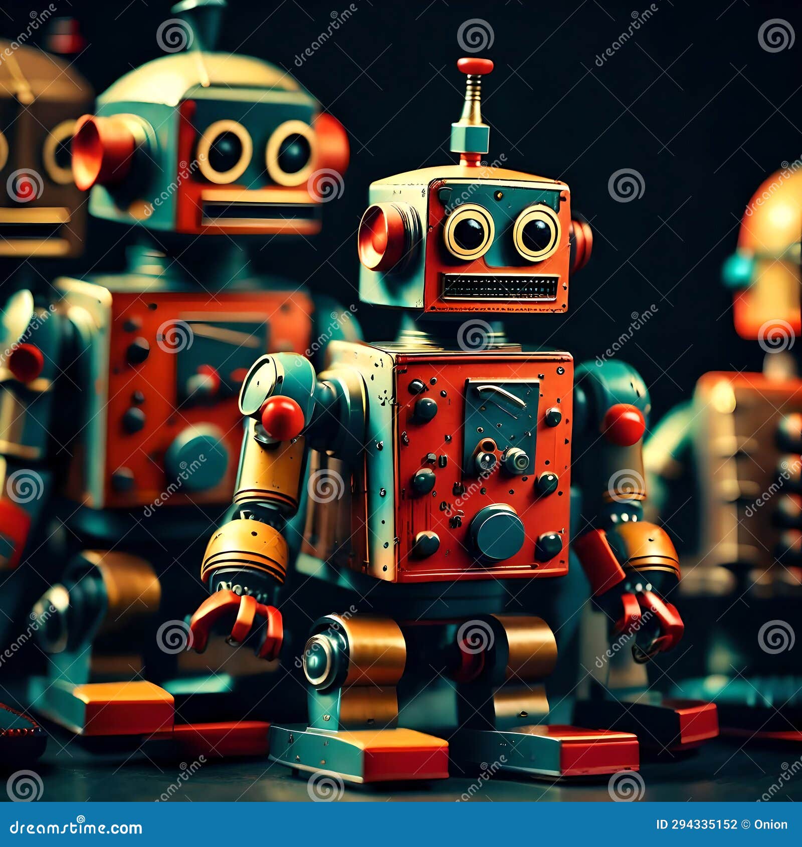 Cute Vintage Retro Robots - Ai Generated Image Stock Illustration ...