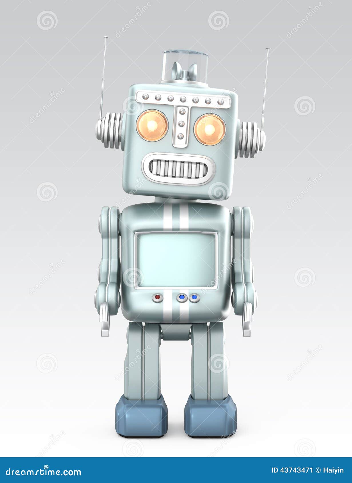 Cute Vintage Robot Isolated on Gray Background Stock Illustration ...
