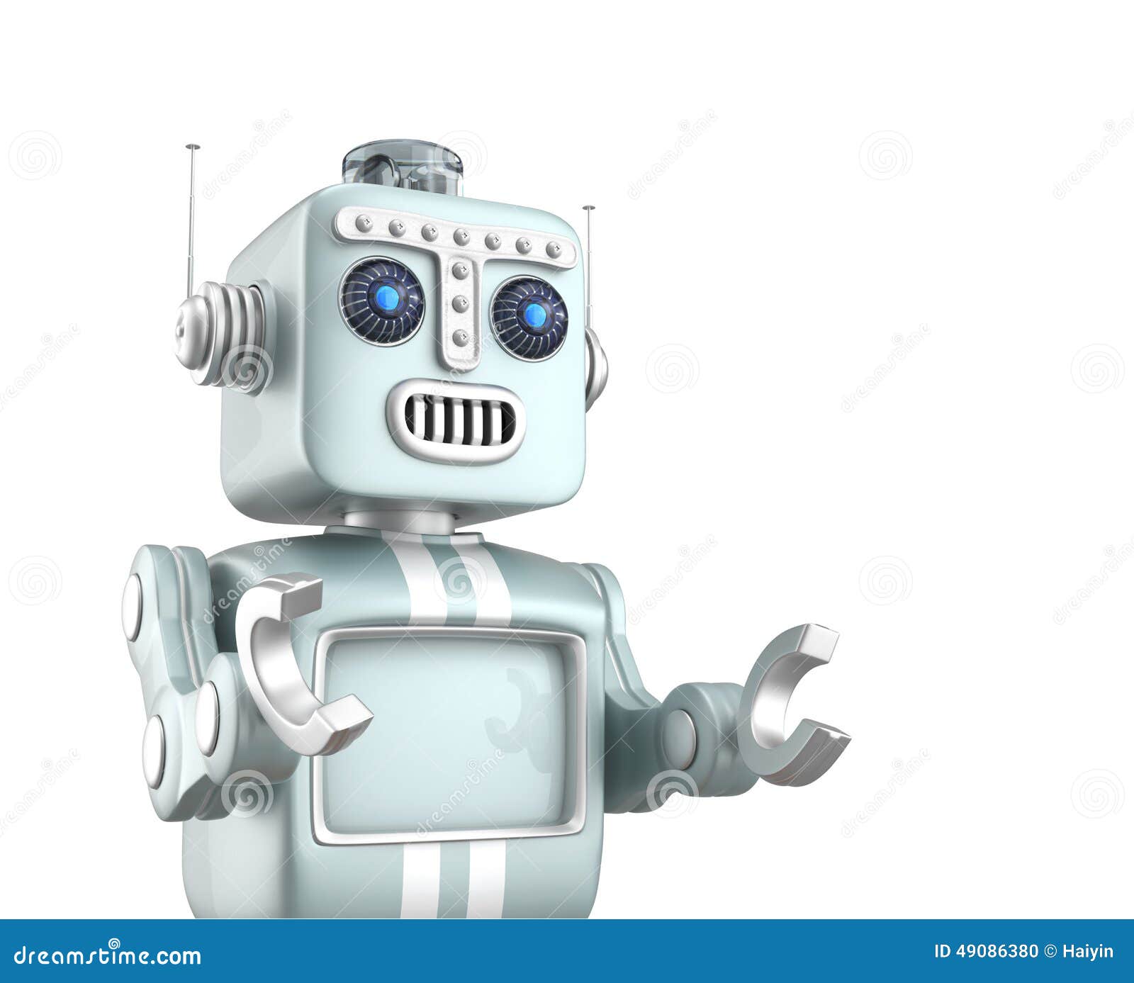Cute Vintage Robot Raising Hands and Look Forward with Hope Stock ...