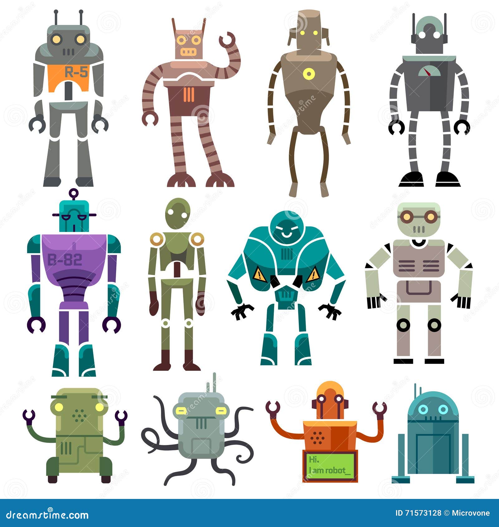 Cute Vintage Vector Robot Icons and Characters Stock Vector ...