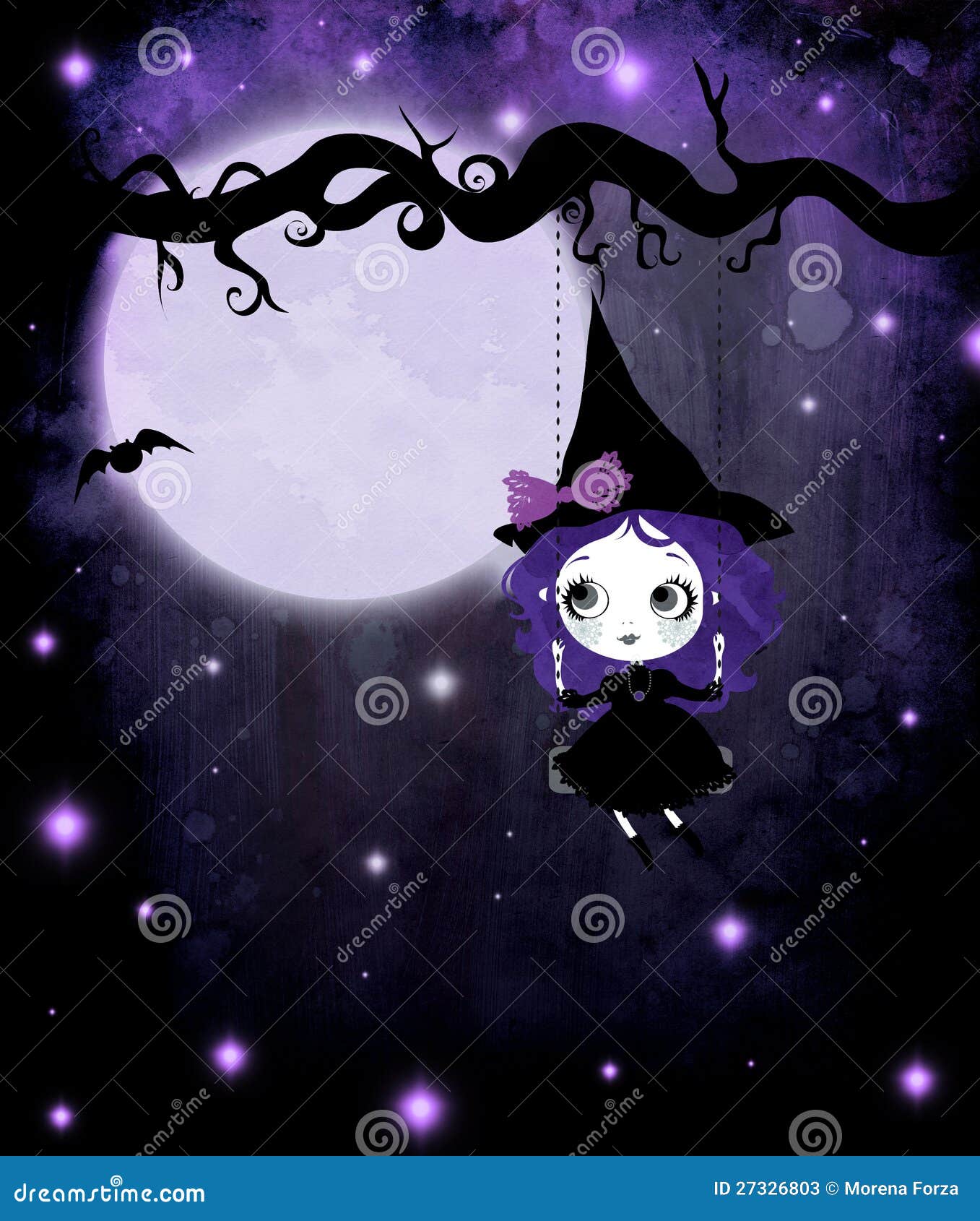 Cute Violet Witch stock illustration. Illustration of paint - 27326803