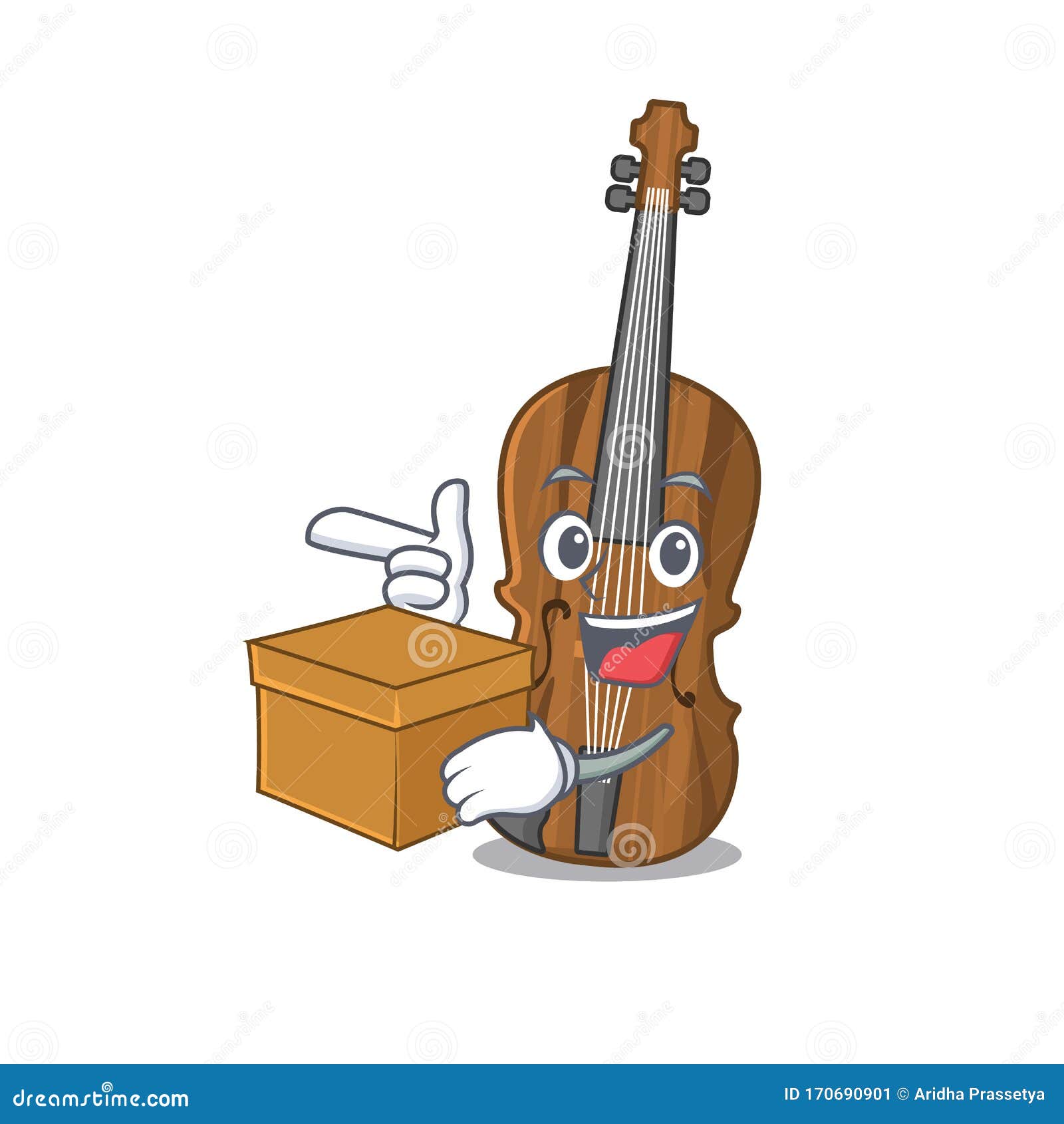 Cute Violin Cartoon Character Having a Box Stock Vector - Illustration ...