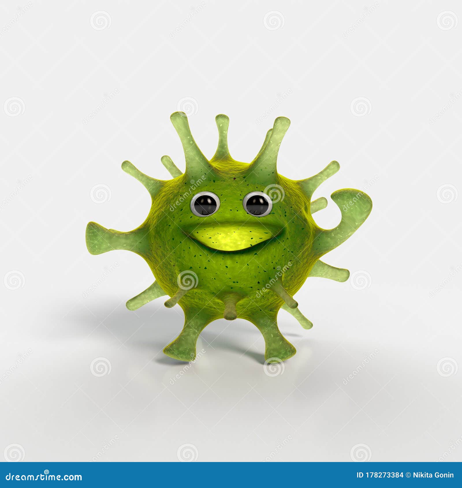 Cute Virus Character Waving by Hand 3D Render Illustration Stock ...