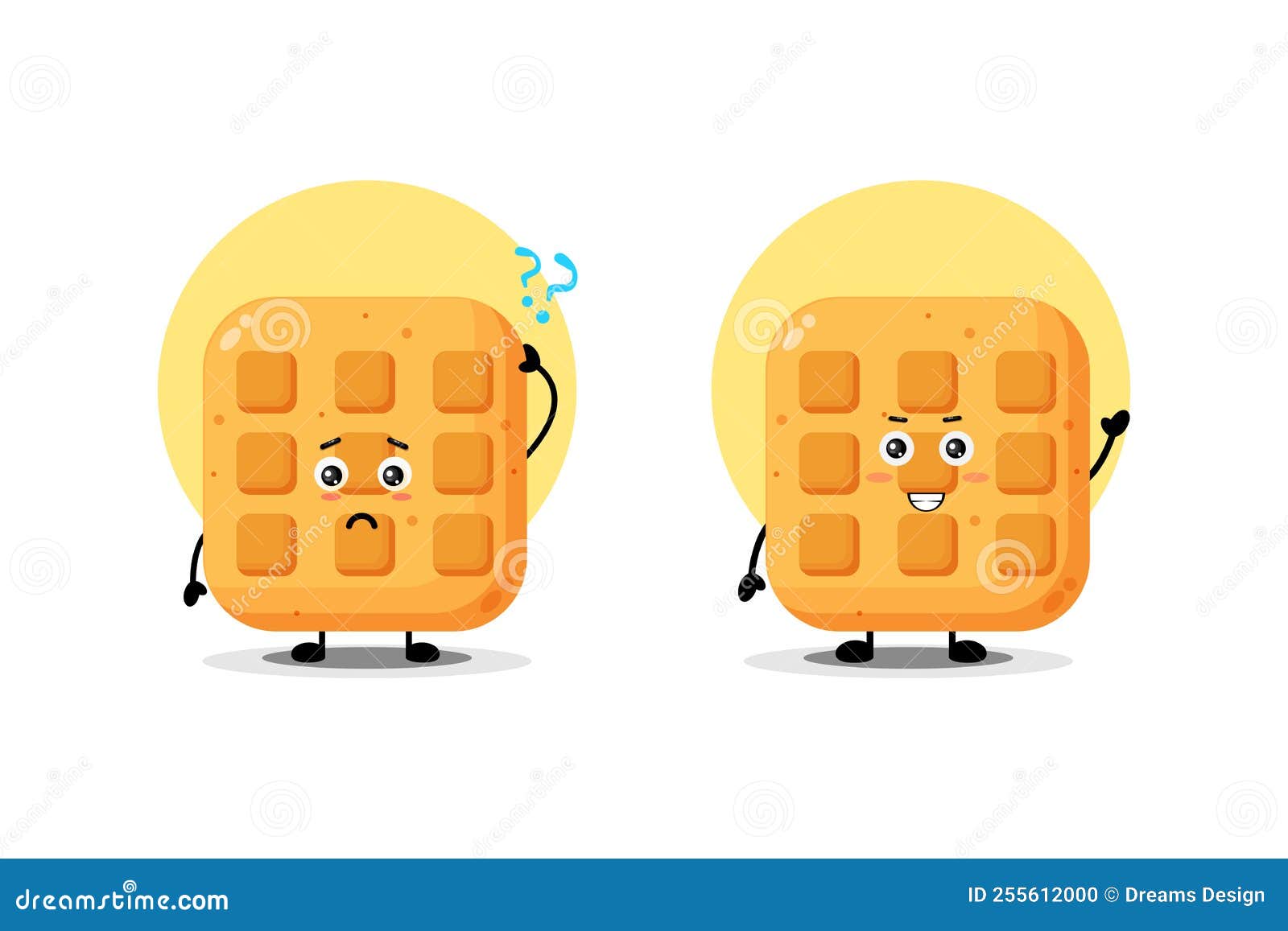 Cute Waffle Character with Confused and Happy Expression Stock Vector ...