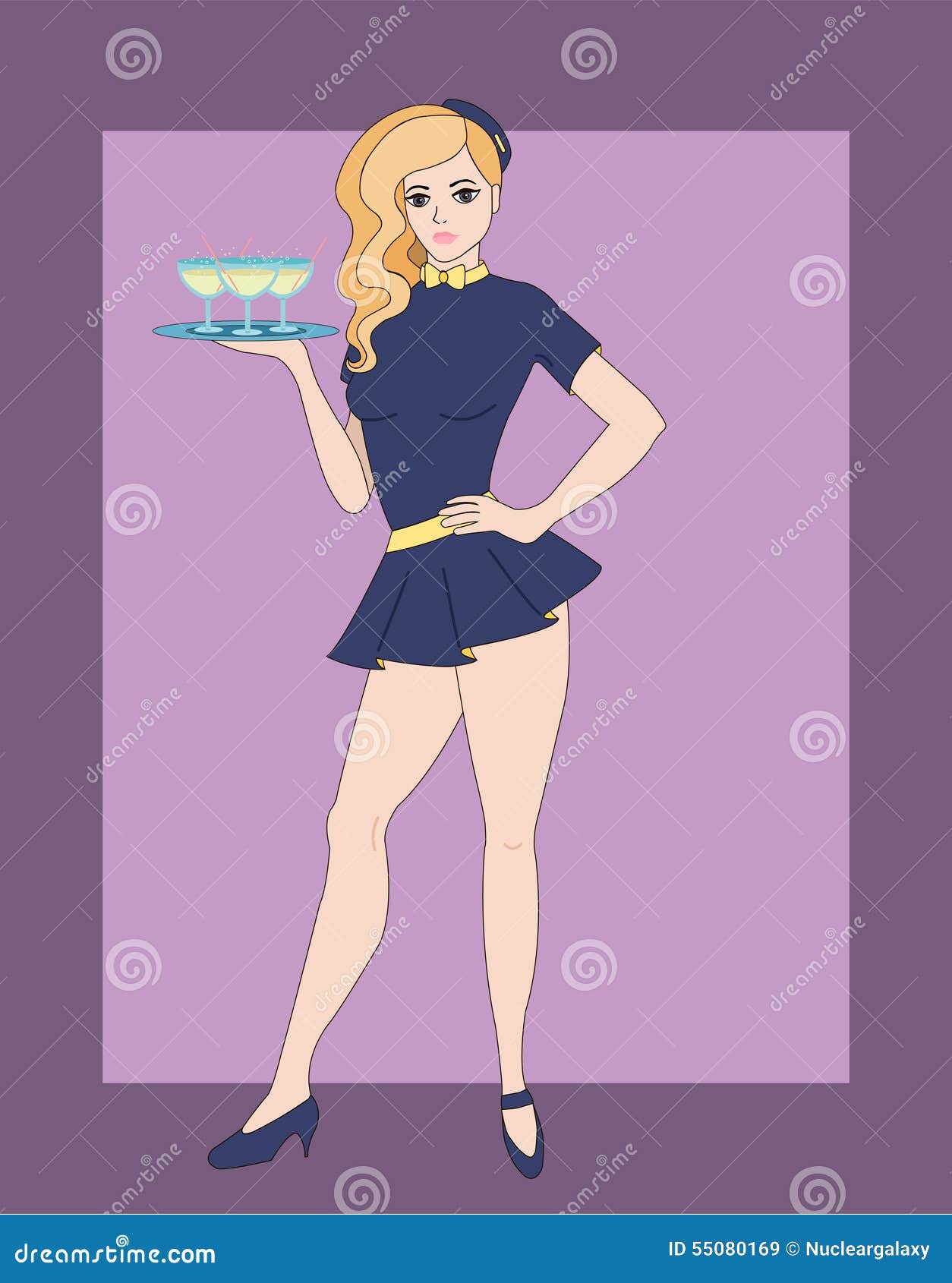 Cute Waitress in a Blue Uniform Stock Vector - Illustration of dinner ...
