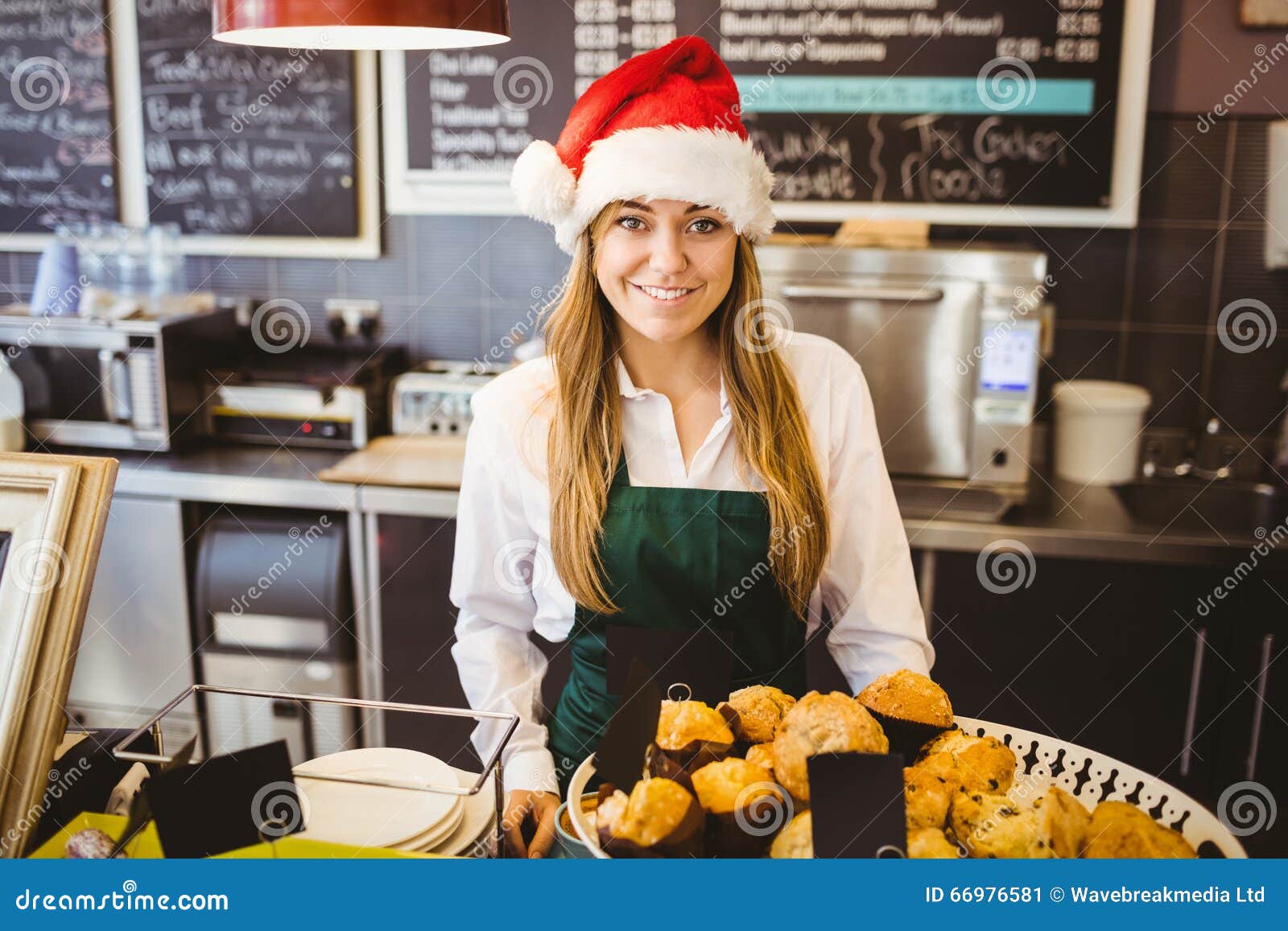 Cute Waitress Standing Behind the Counter Stock Image - Image of server ...