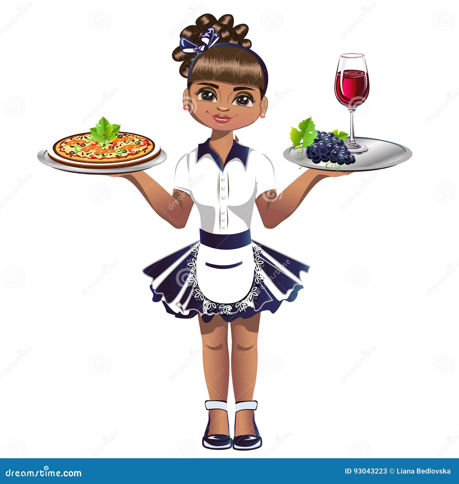 Cute waitress with a tray stock vector. Illustration of meal - 93043223
