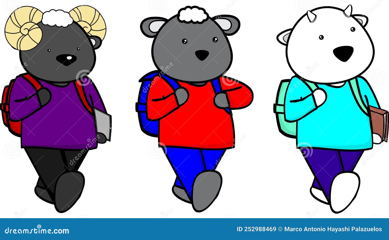 Cute Walking Character Animals Kids Cartoon Set Stock Vector ...