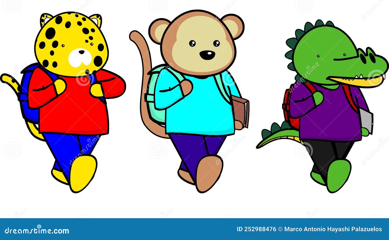 Cute Walking Character Animals Kids Cartoon Set Stock Vector ...