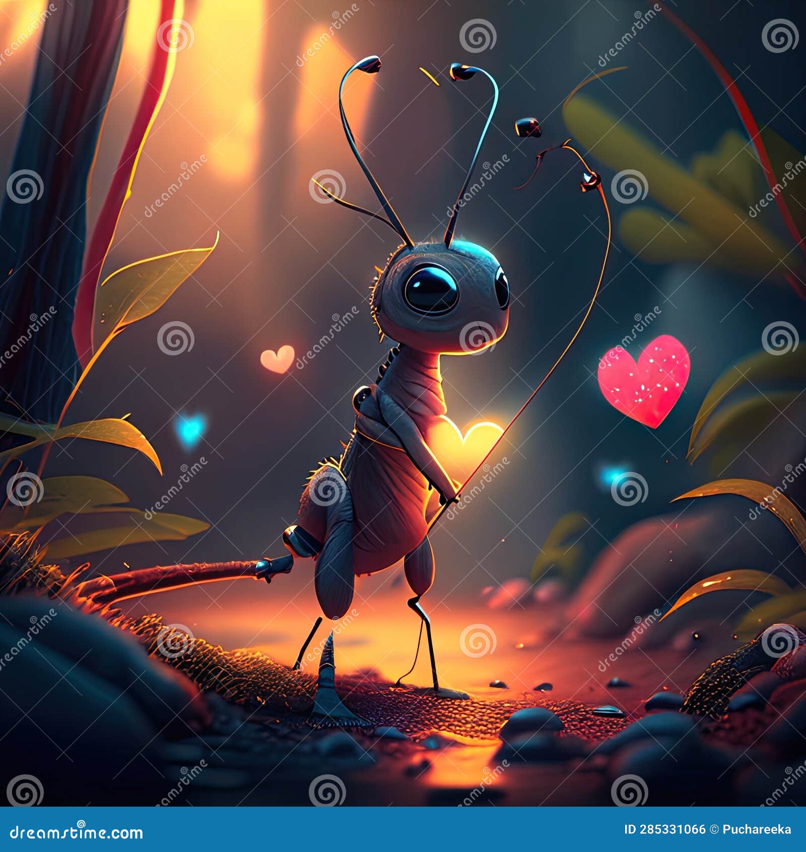 Cute Walking Stick Insect Hugging Heart Ant with Heart in the Forest ...