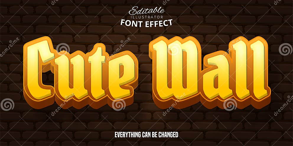 Cute Wall Text, 3d Editable Font Effect Stock Vector - Illustration of ...