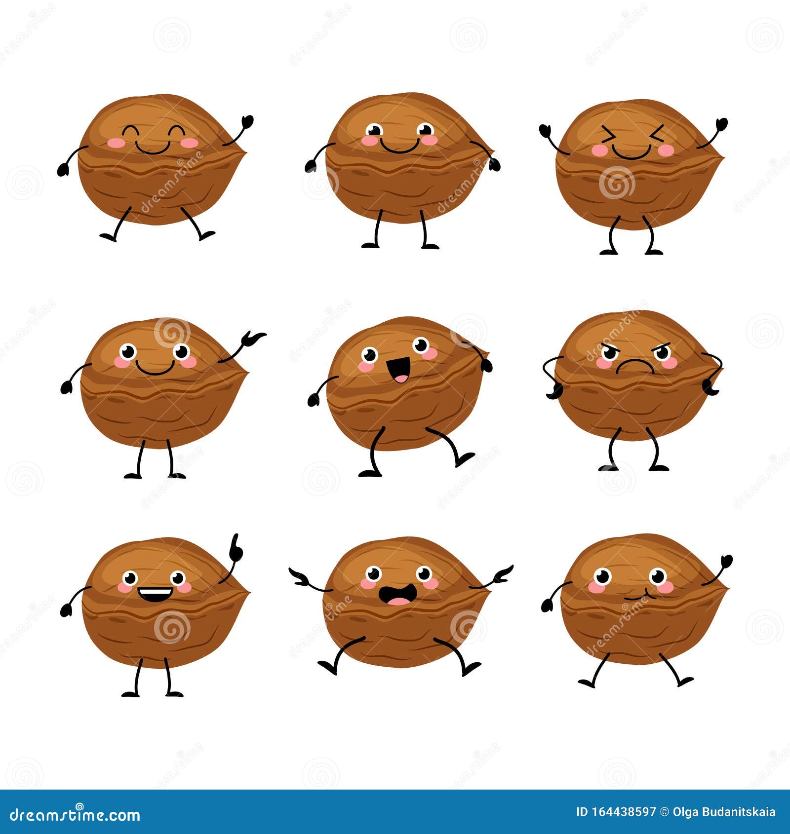 Set Of Funny Nuts Cartoon Characters Smiling With Hands And Legs ...