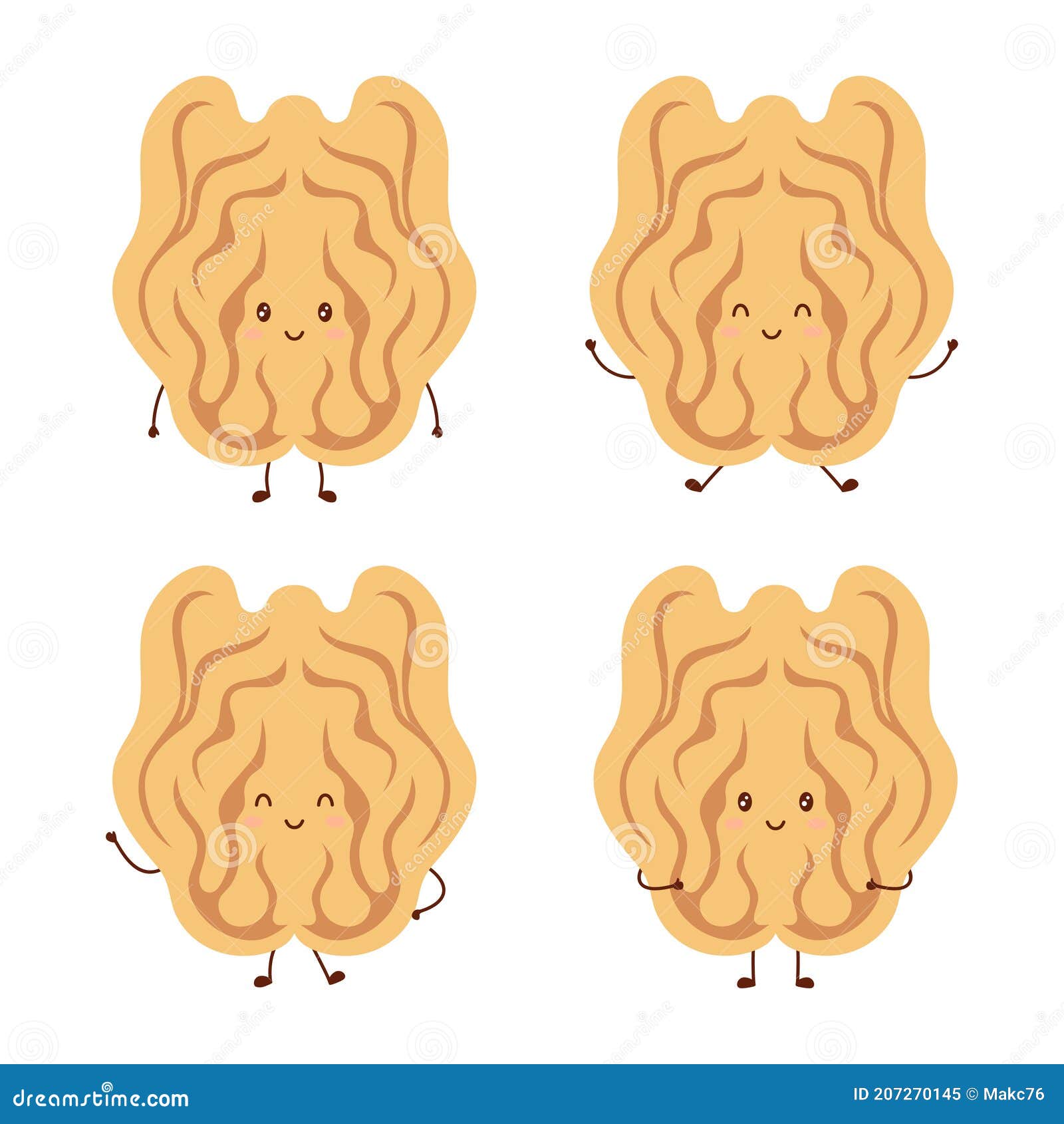 Set with Cute Walnut Characters Nuts Isolated Stock Vector ...