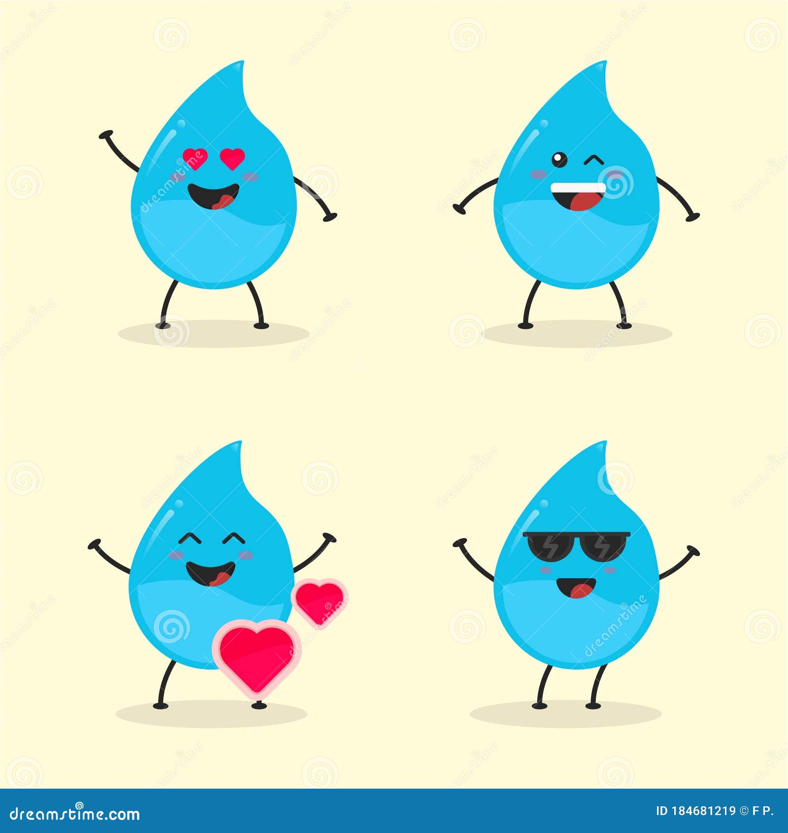 Cute Flat Cartoon Water Drop Illustration. Vector Illustration of Cute ...