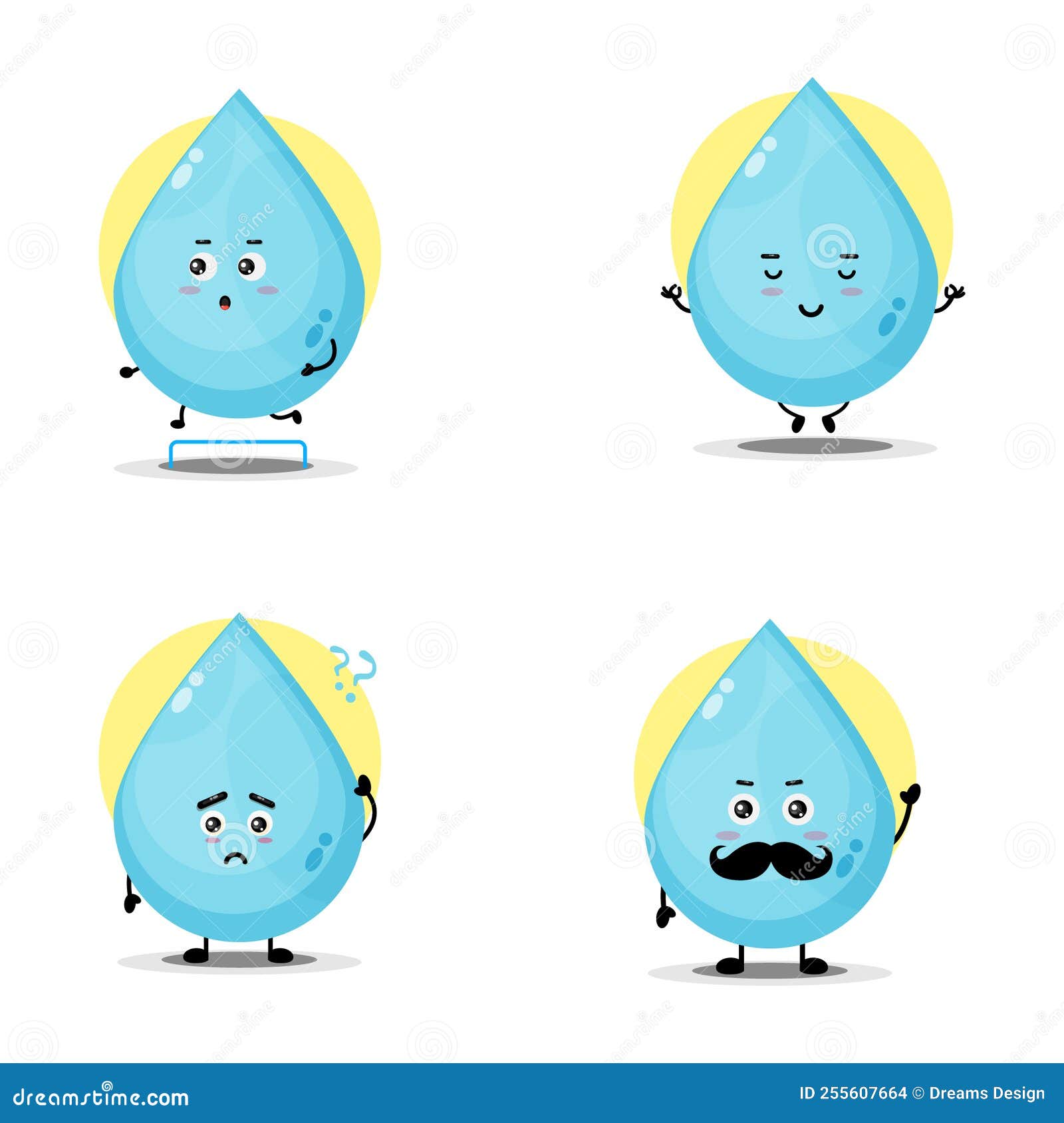 Cute Water Character Collection Stock Vector - Illustration of emotion ...