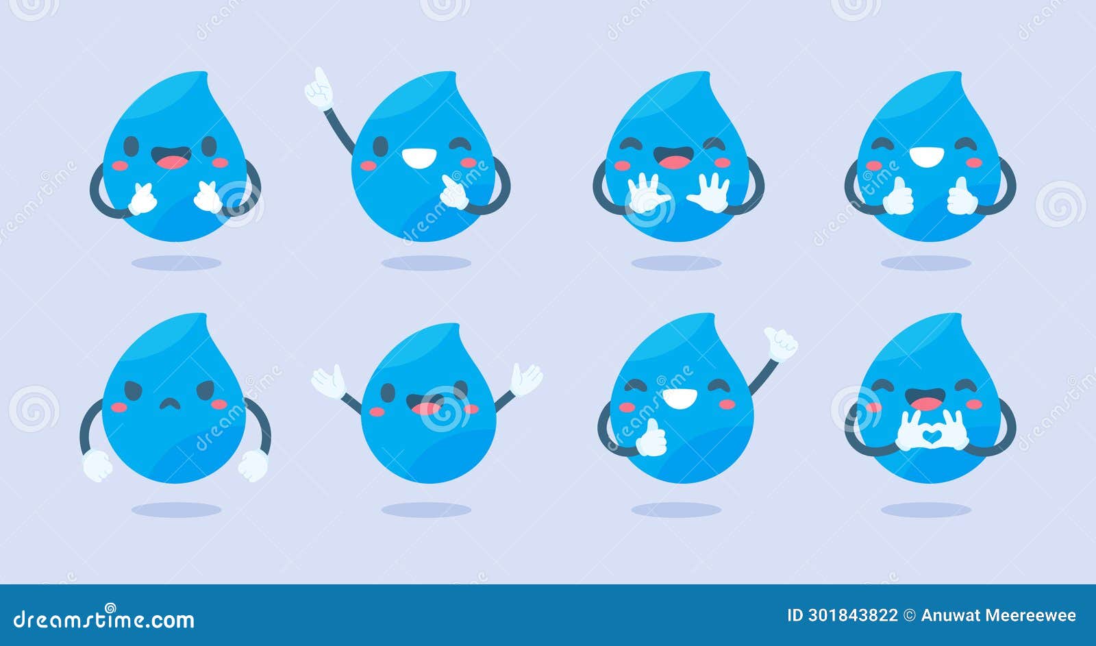 Cute Water Drop Cartoon Characters in Various Poses Providing Knowledge ...