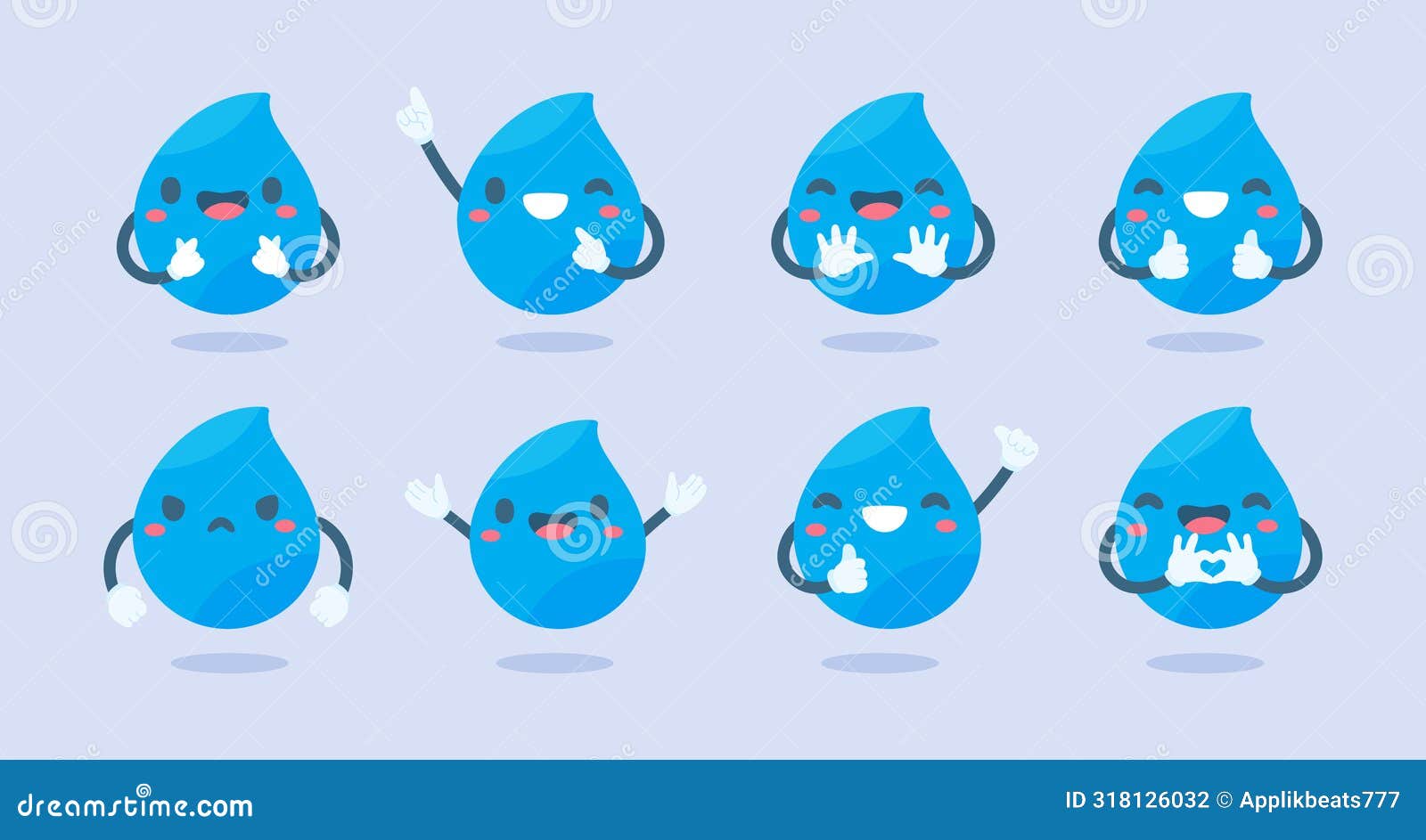Cute Water Drop Cartoon Characters in Various Poses Providing Knowledge ...