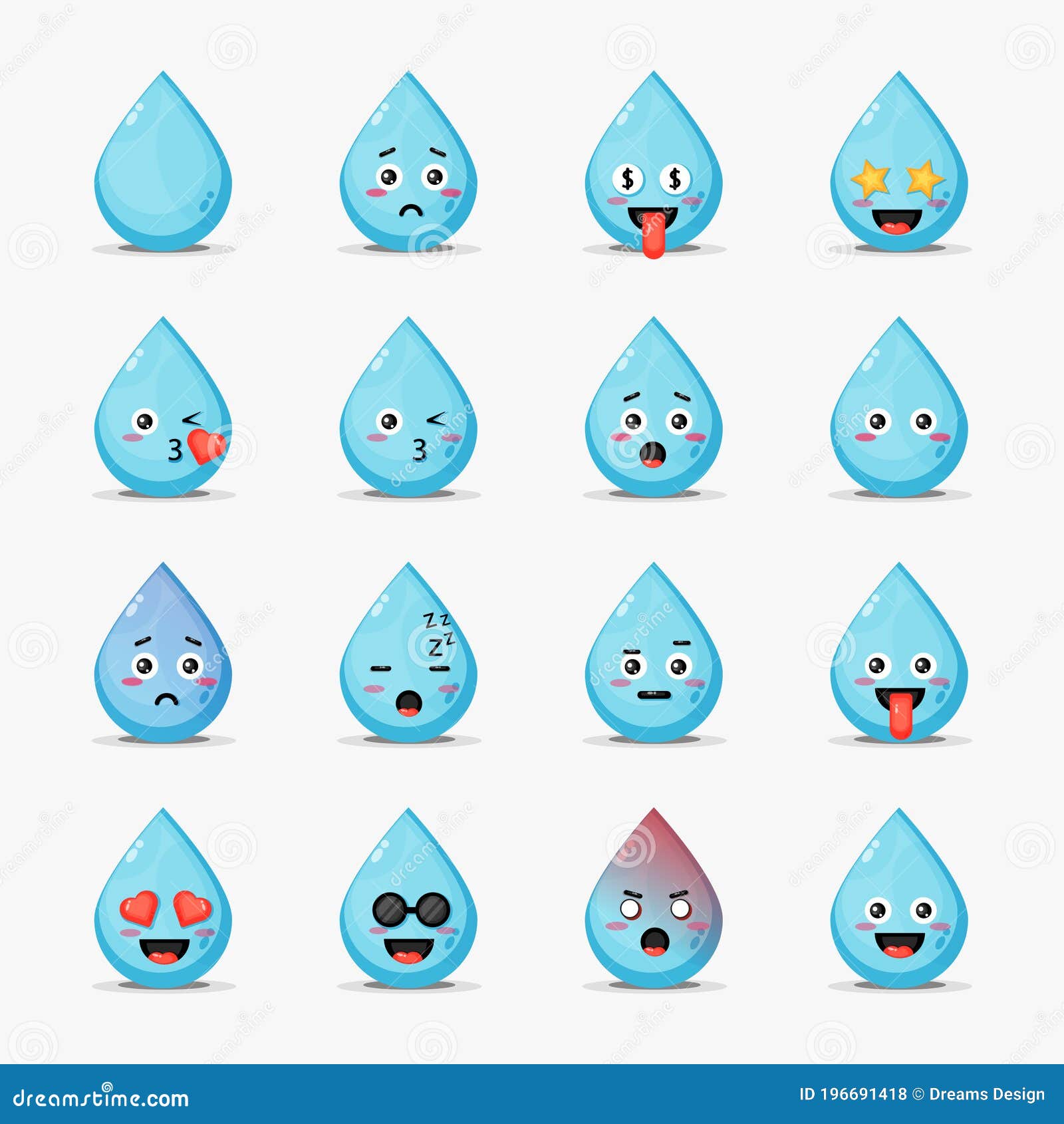 Cute Water with Emoticons Set Stock Vector - Illustration of flat ...
