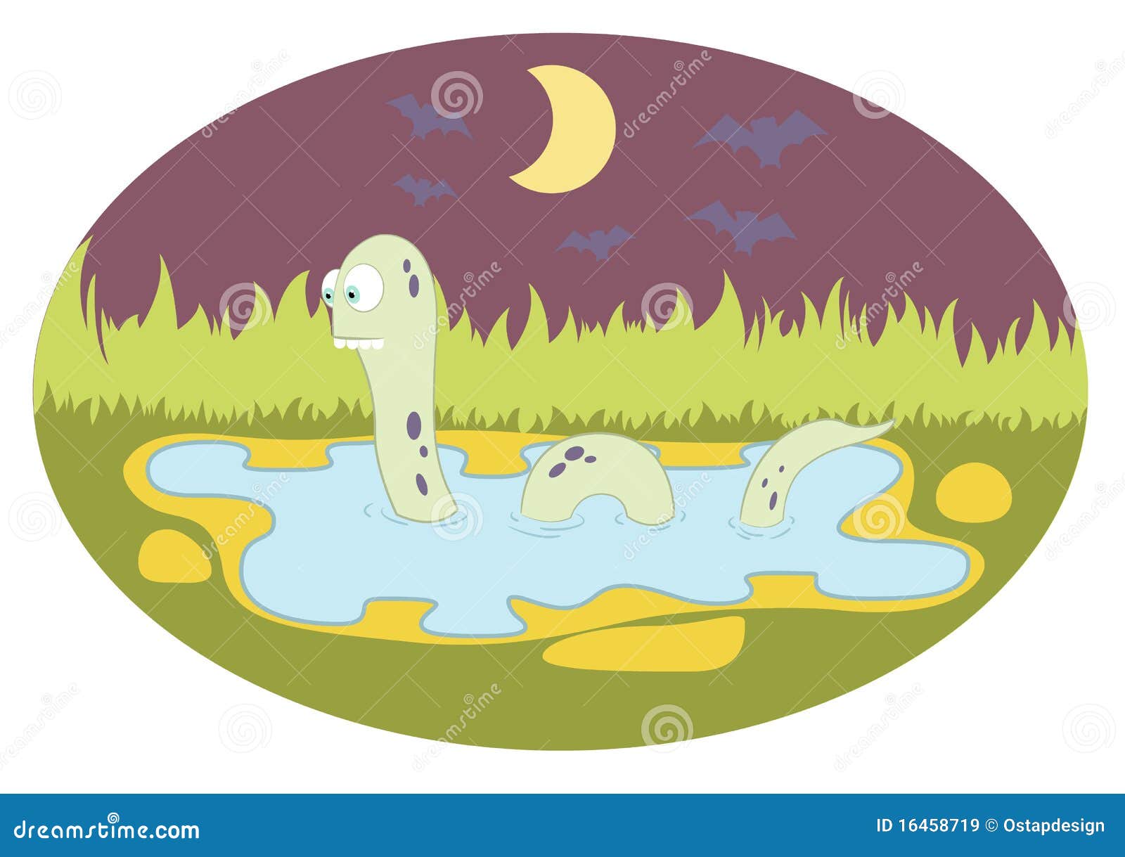 Cute Water Monster Character Stock Vector - Illustration of moon, night ...